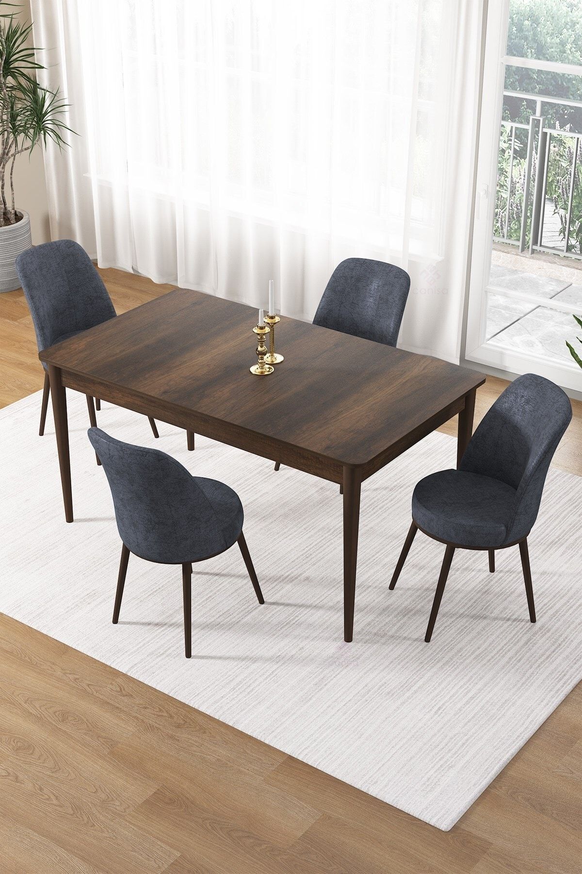 Canisa Pir Serisi 80x130 Sabit Barok Ahşap Desen Mutfak Masası Ve 4 ...