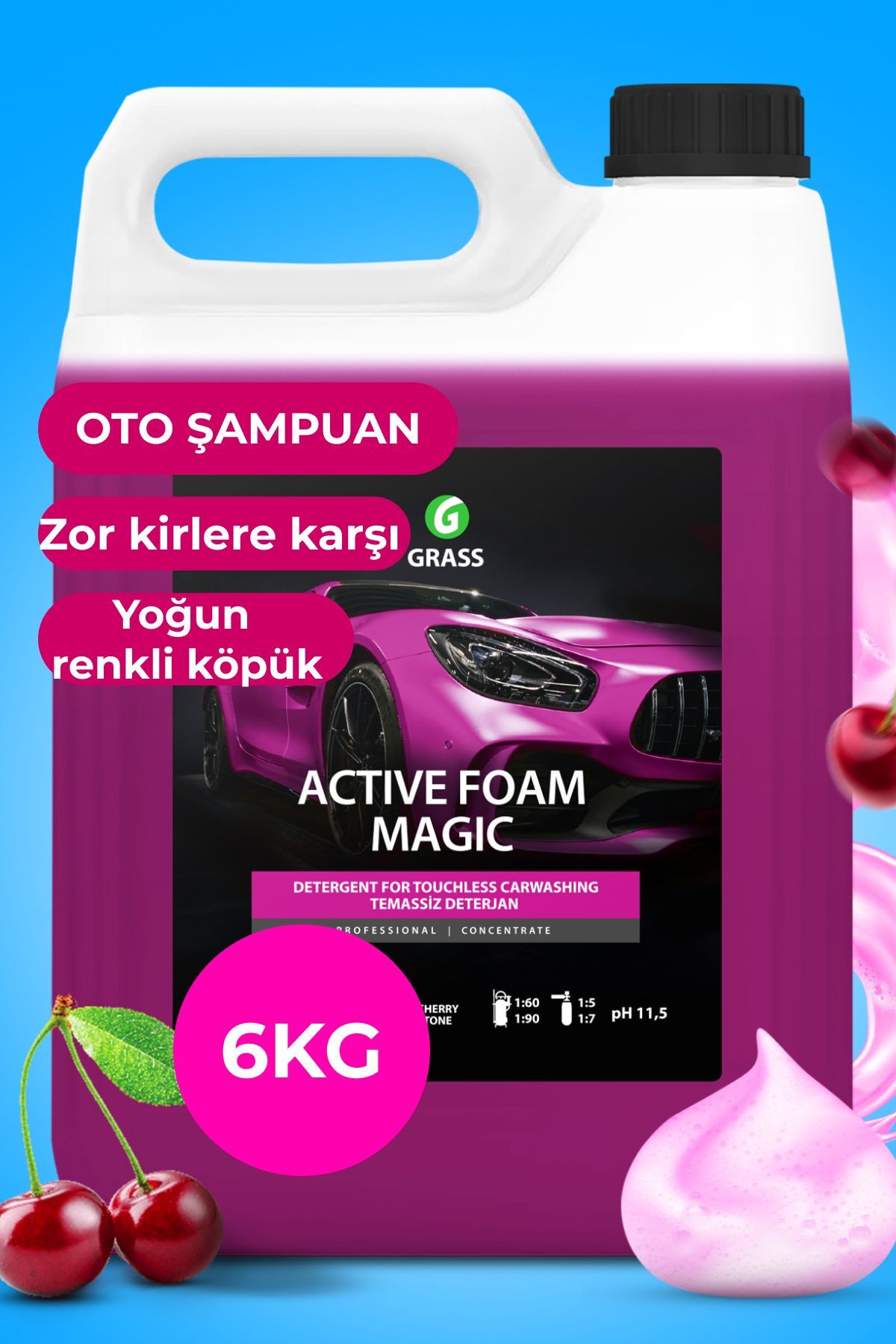GRASS Active Foam Magıc 6kg Renkli Köpük Fırçasız Oto Yıkama Şampuanı ...
