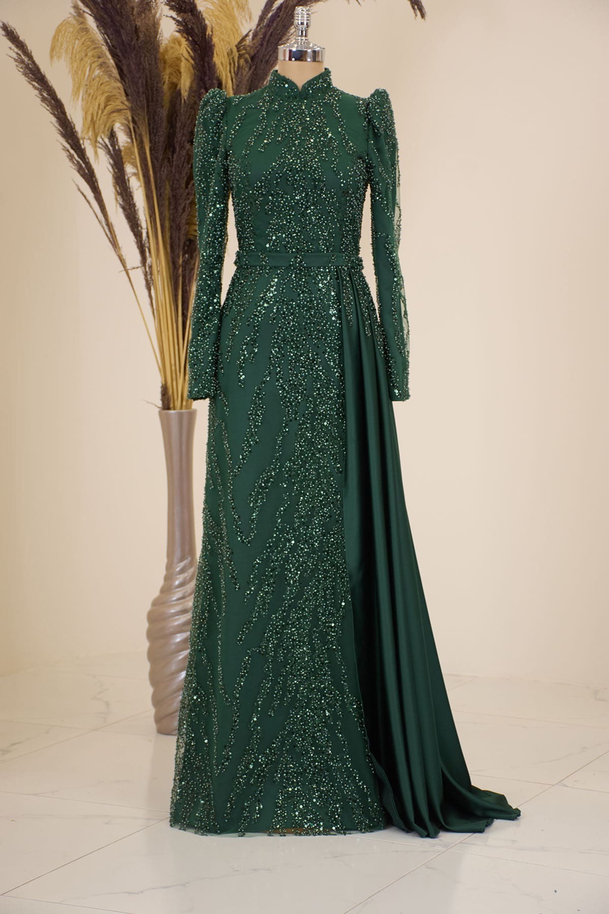 Surikka Emerald Bead Embroidered Pendulum Evening Dress - Seçil- Trendyol