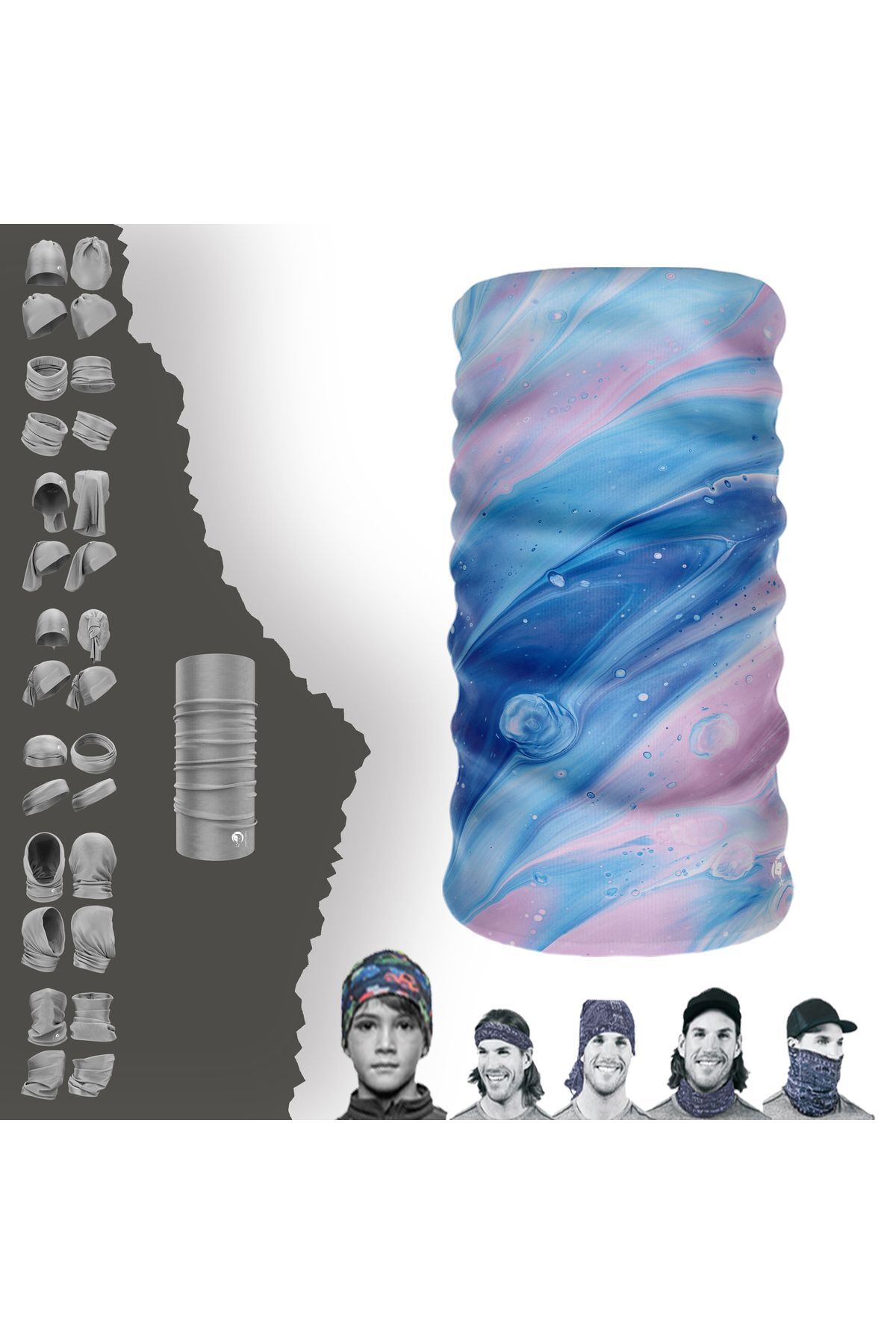 e-Taktik ® Extreme Mavi Ebru Sanatı Desenli Boyunluk Bandana Buff Baf ...