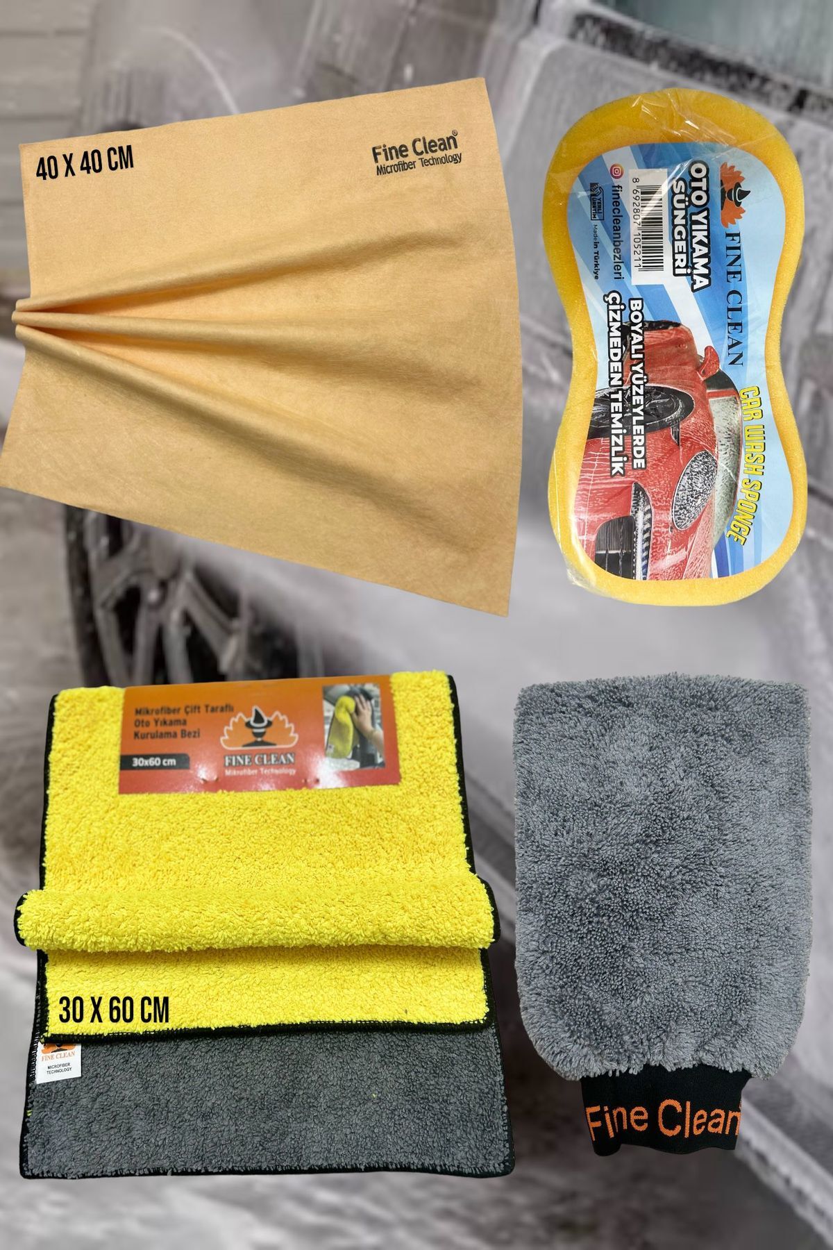 Fine Clean 4 Parça Mikrofiber , Güderi Oto Yıkama Araç Kurulama Araba ...