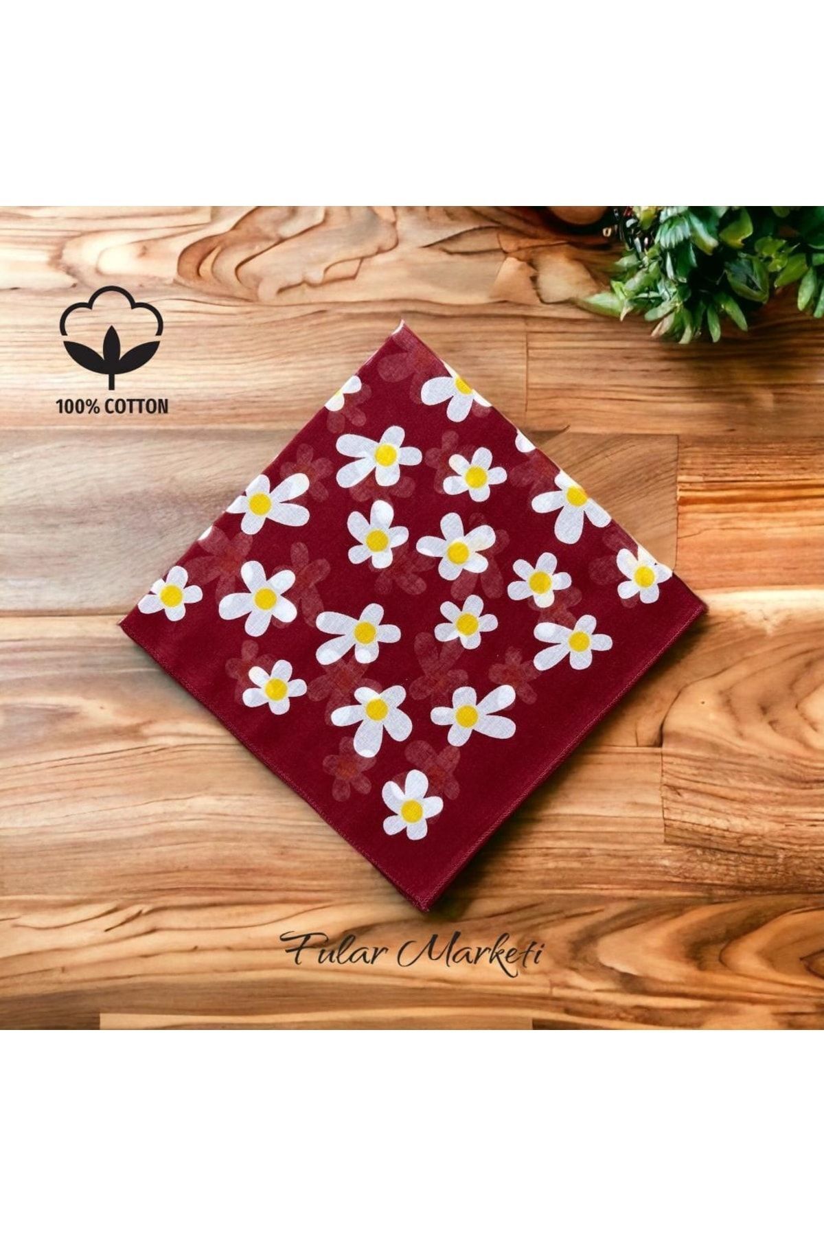 Fular Marketi Sepete 4 Ekle 3 Öde %100 Pamuk Daisy Desen Bandana Bordo - Fiyatı, Yorumları