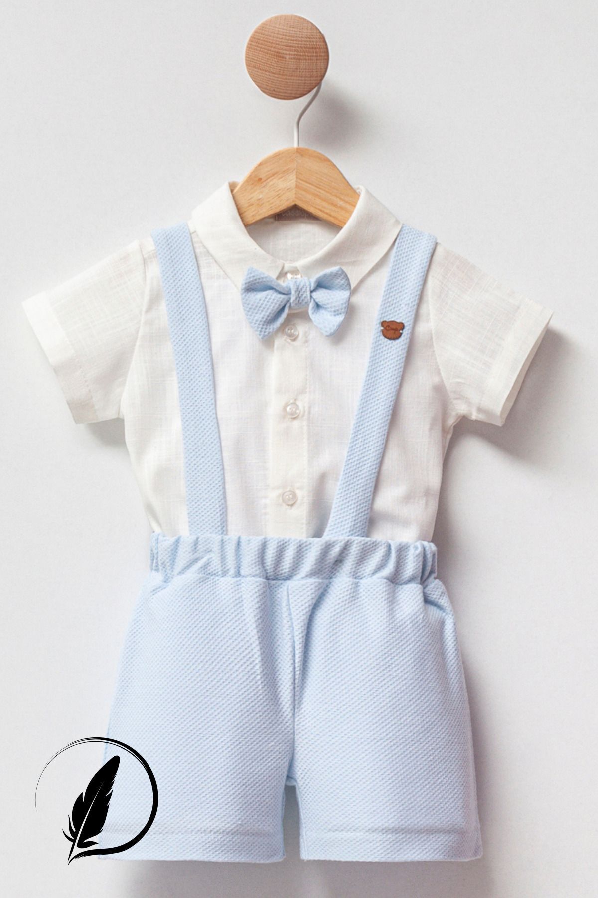 Cassiope Three Teddy 2'li Takım %100 Pamuk Papyonlu Gömlek & Askı Detaylı Şort Erkek Bebek-12 AY ...