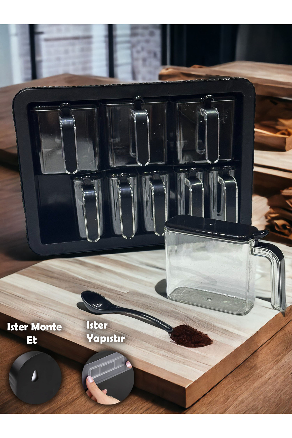 Citim Standlı 9lu Baharatlık Takımı Kendinden Yapışkanlı Kaşıklı ve ...