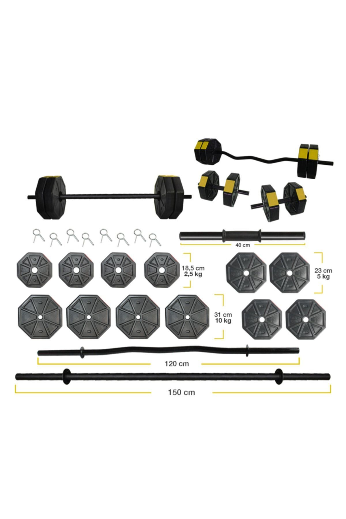 TAN SPOR 70kg Düz Bar 150cm +z Bar 120cm Dambıl Ağırlık Halter Full Set ...