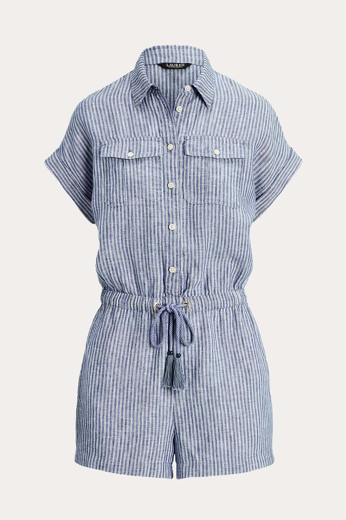 Ralph Lauren Belden Büzgülü Klasik Yaka Çizgili Keten Tulum Fiyatı ...