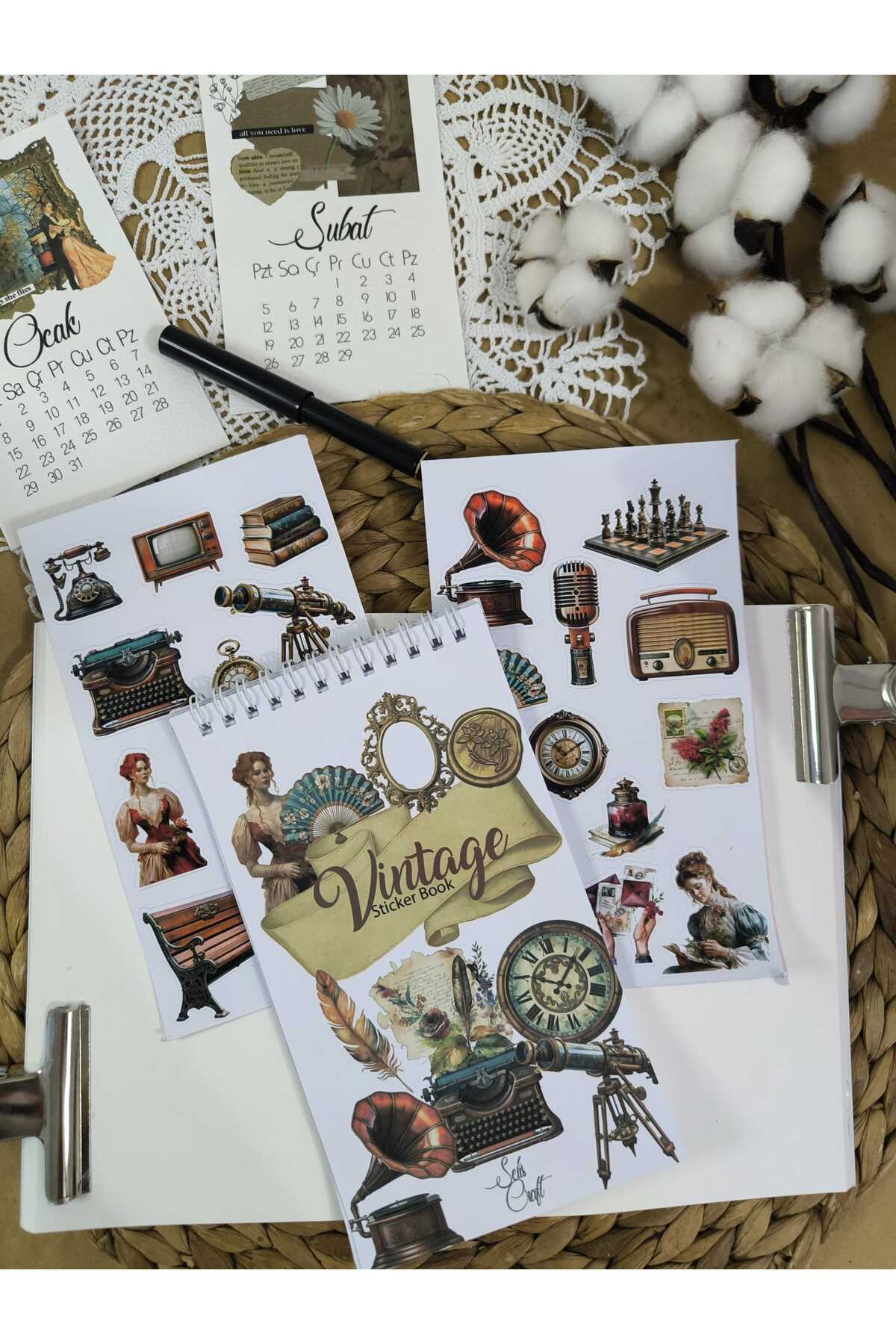 SelisCraft Vintage Sticker Book 01 Temalı Parlak Etiket Kitapçığı ...