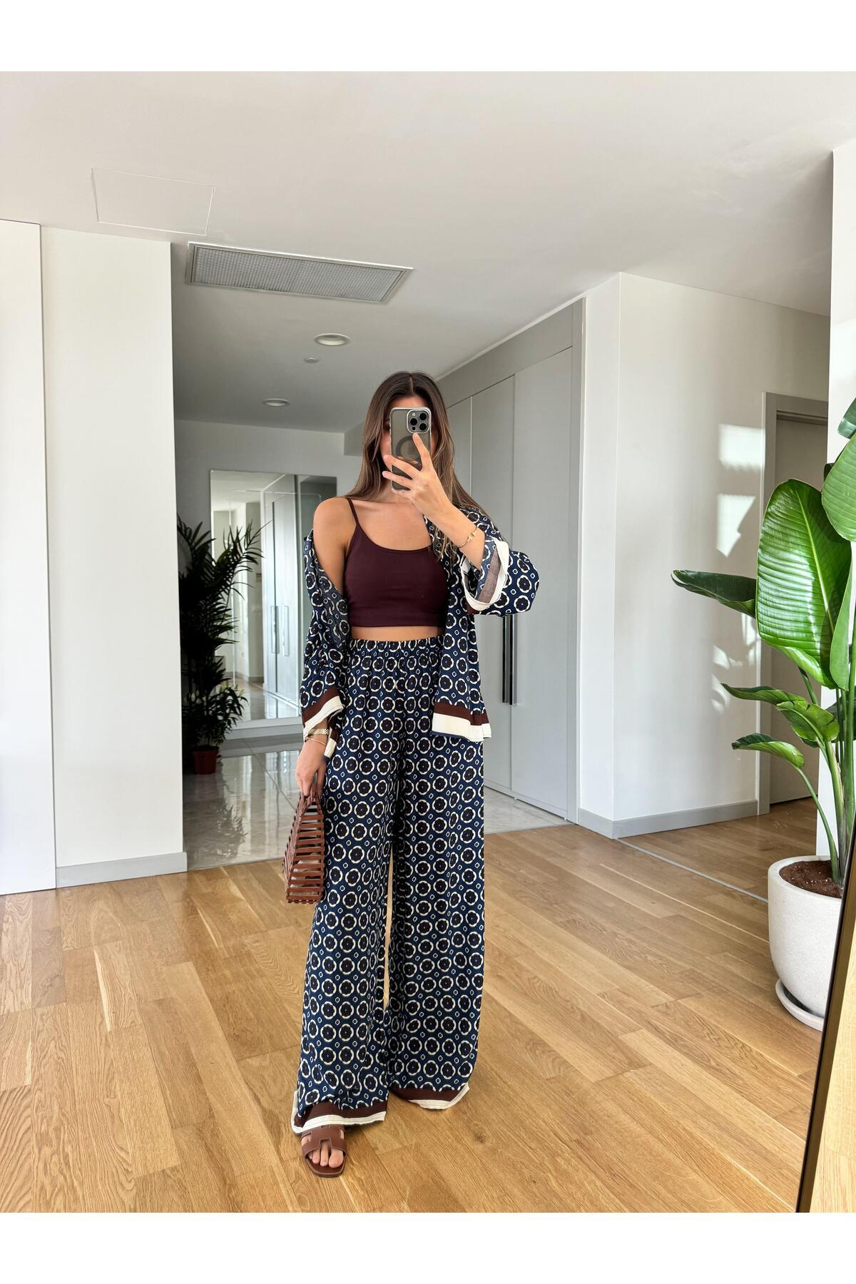 MERVE AKSOY Lacivert Kahve Etnik Desen Viskon Takım Fiyatı, Yorumları ...