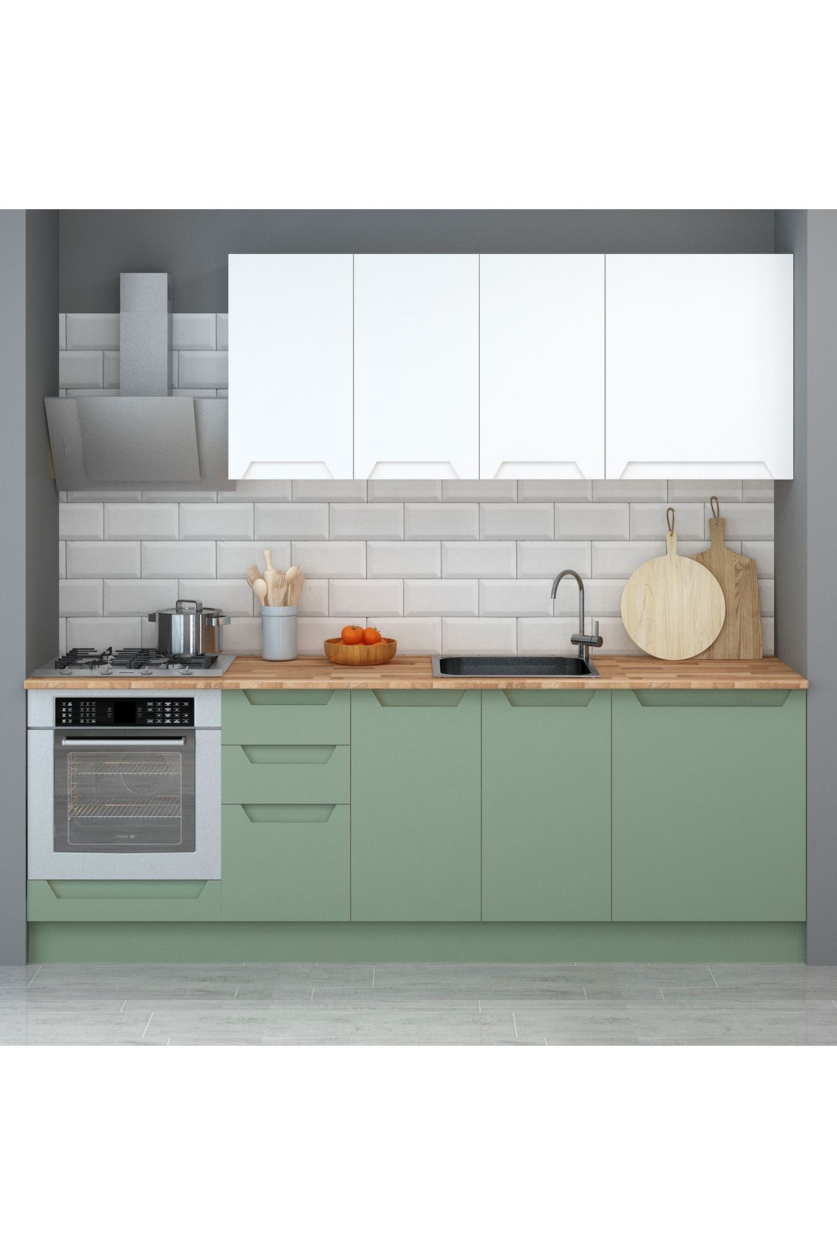 Fly Mobilya 240 CM RETRO TEZGAHLI ANKASTRE MODÜLLÜ MDF HAZIR MUTFAK ...