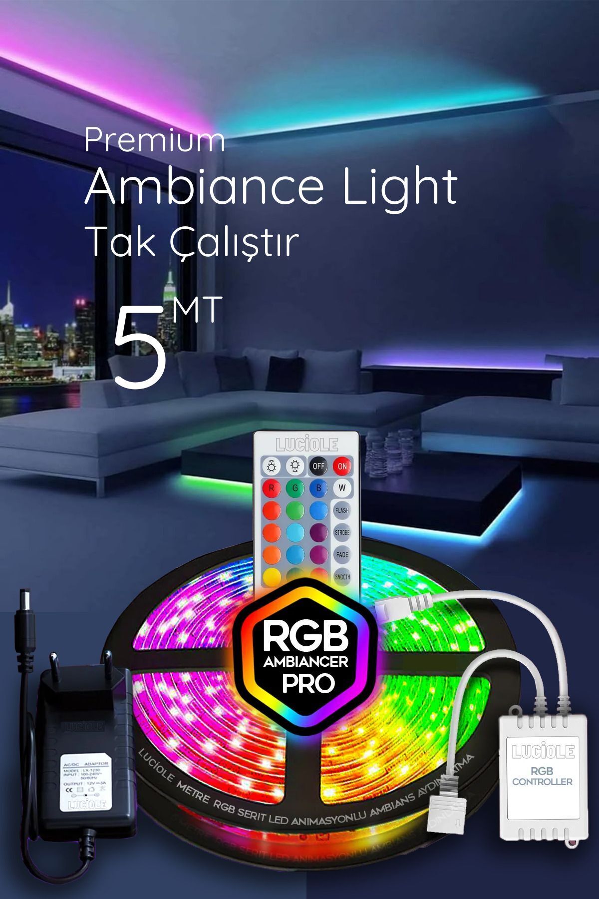 luciole Rgb Led Tak Çalıştır 16 Renkli 4 Animasyonlu Tv Arkası Led ...