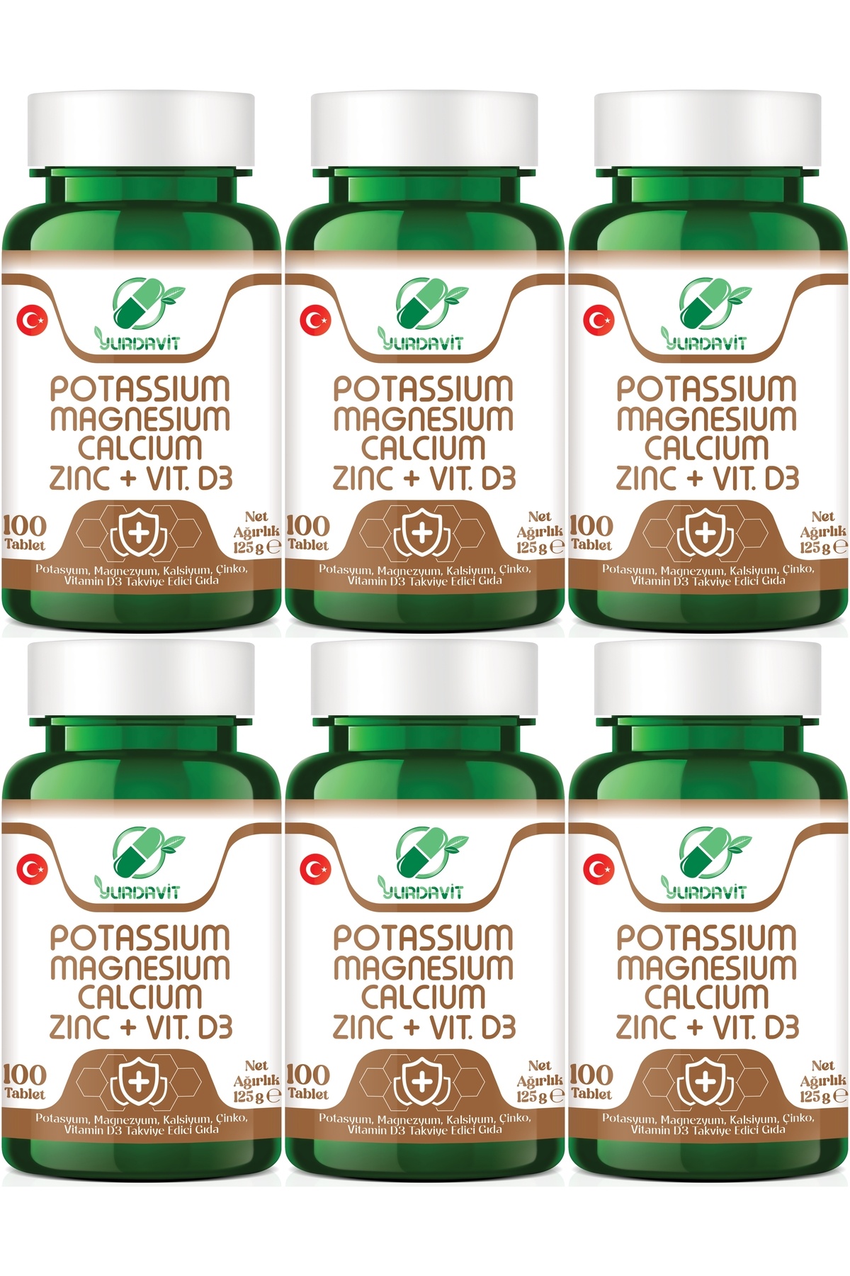 Yurdavit Kalsiyum Magnezyum Potasyum Kalium Çinko Vitamin D3 6x100 ...