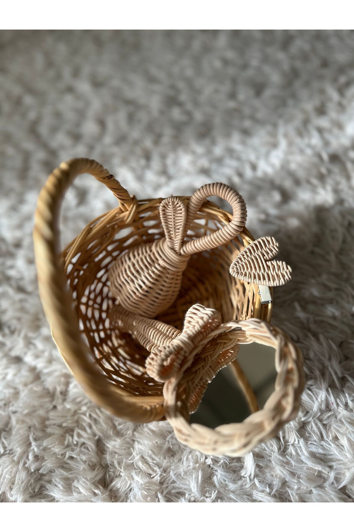 Baby Bebek / Kız çocuk doğal Rattan set. Ayna , kalpli toka , Rattan ...