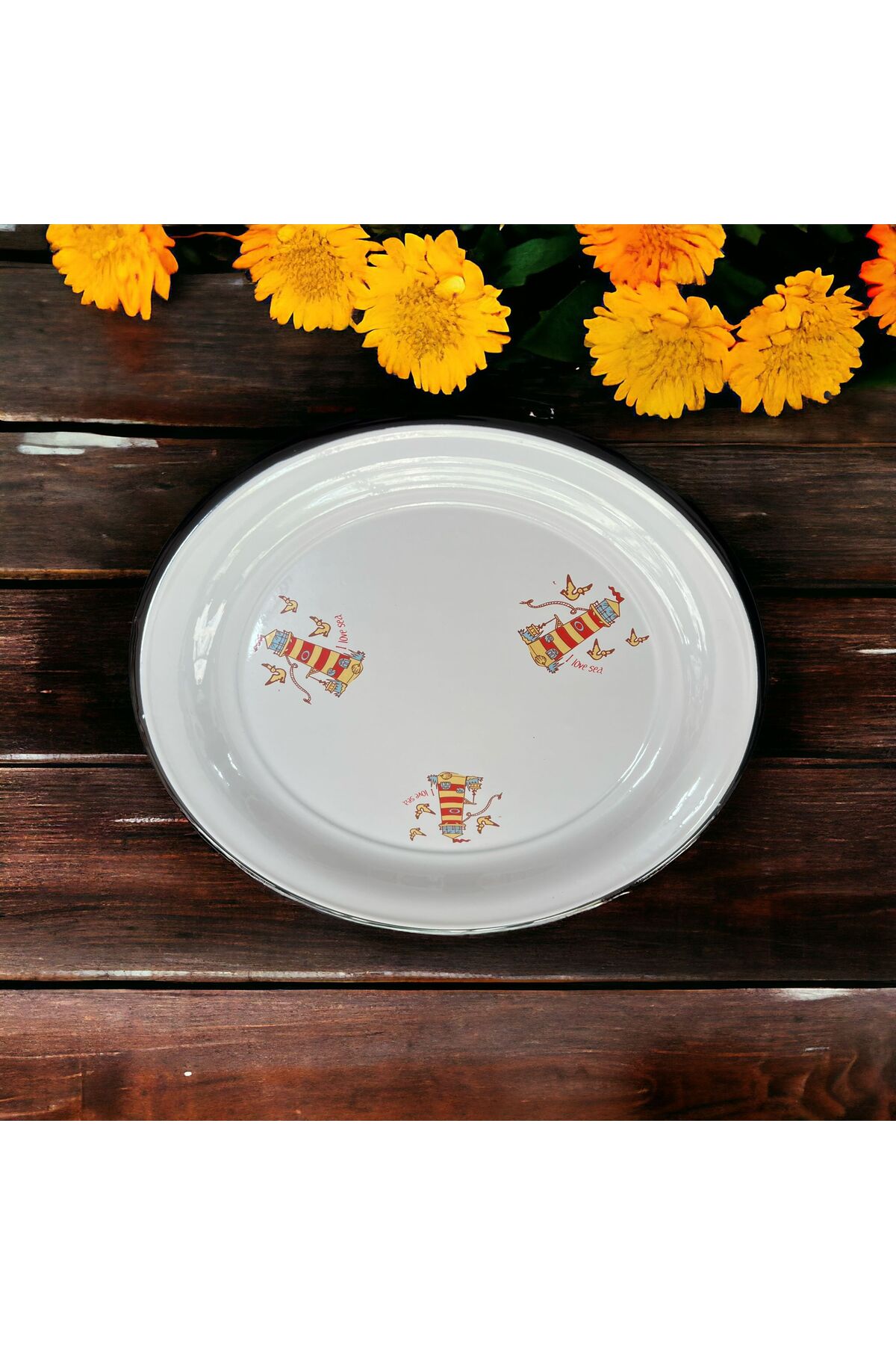 ÖY ELİSAM Emaye Düz Tepsi Tabak 35 Cm Çinko Leğen Emaye Meyvelik ...