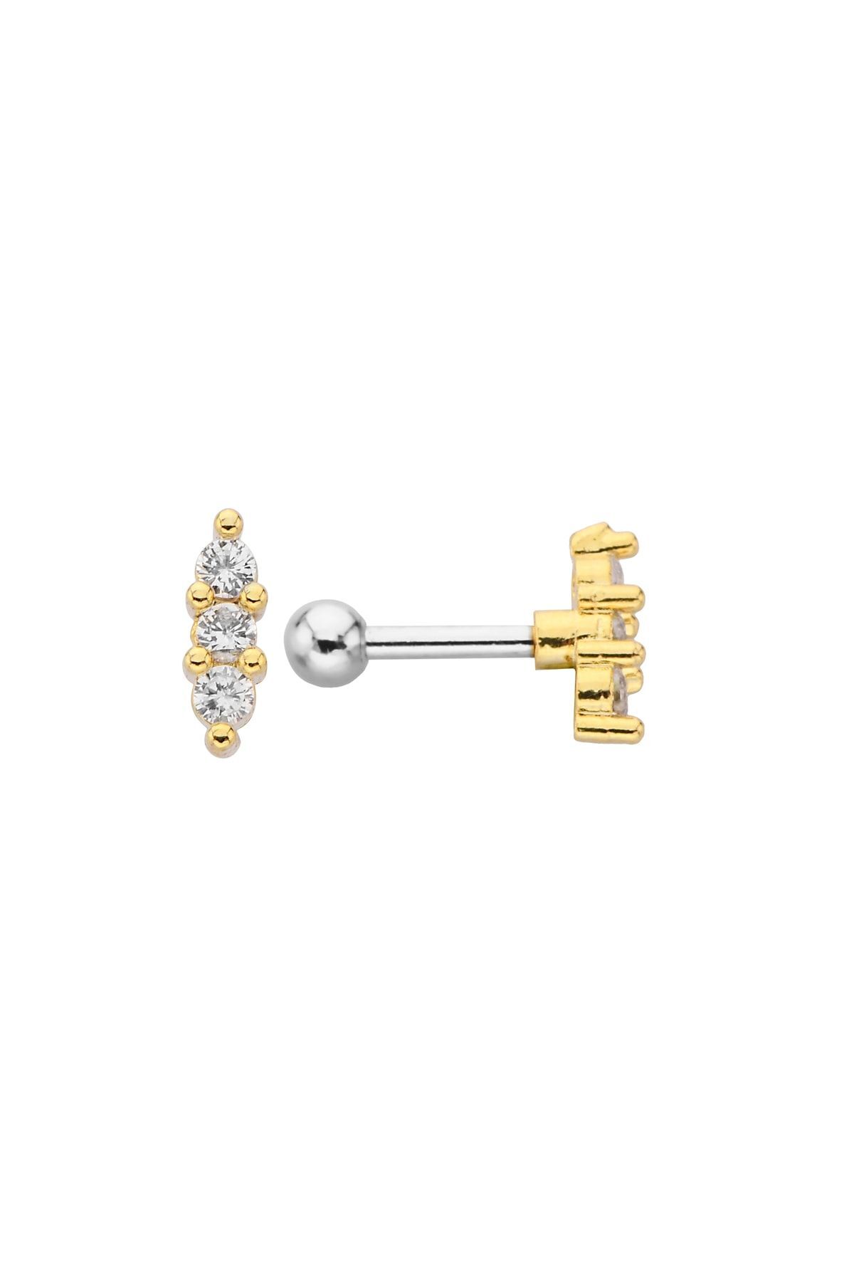 BY DİLEK ÇETİN ACCESSORY Çelik Üç Taşlı Kıkırdak Helix Tragus Piercing ...