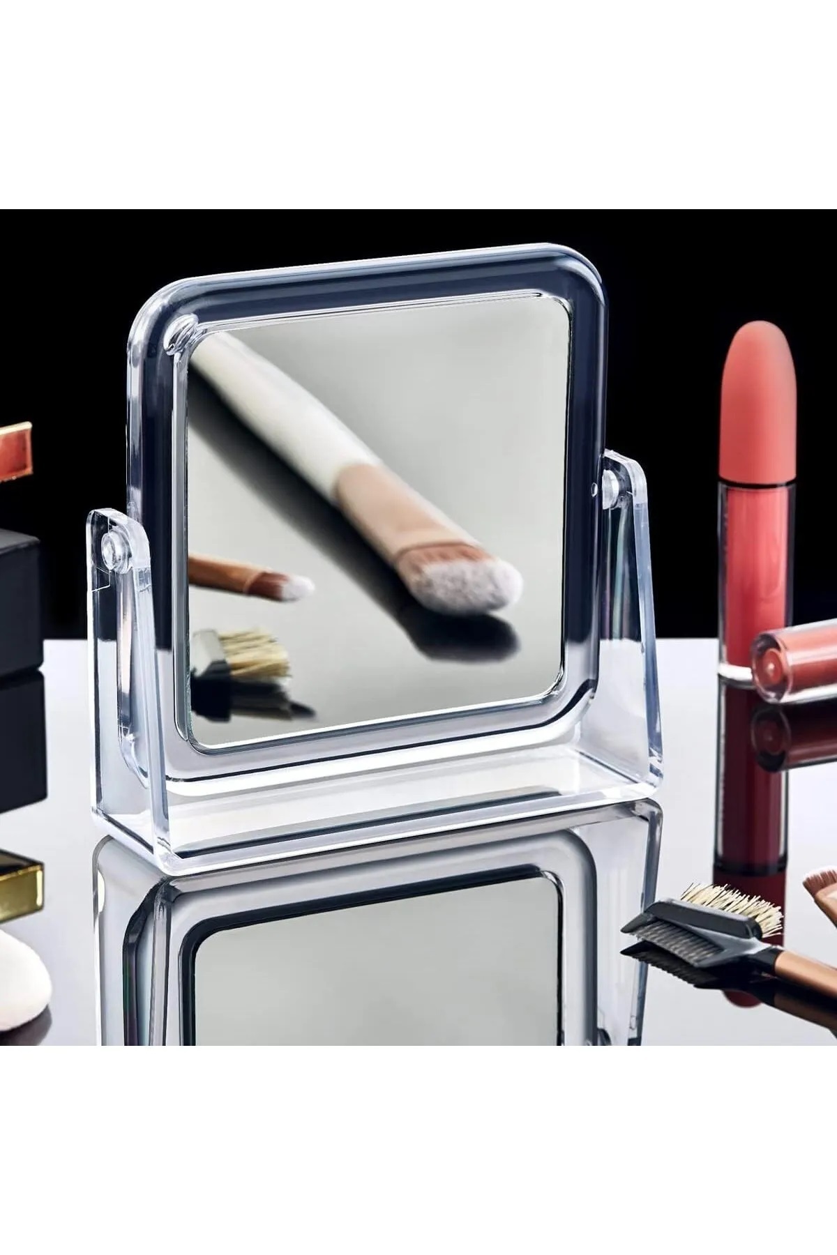 Deconox Çift Taraflı Masa Üstü Kare Makyaj Aynası, Akrilik Mini Makyaj ...