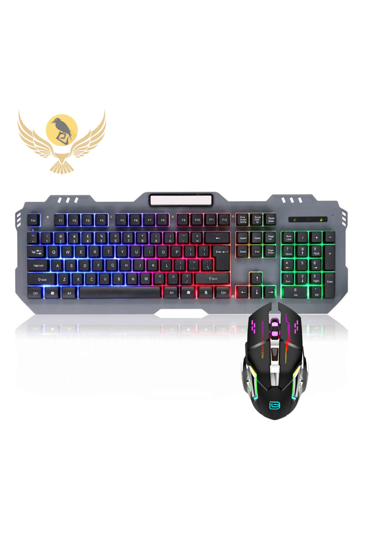 CROW'S TECH Lord 2in1 Rgb Işıklı Oyuncu Klavye Işıklı Klavye Mause Set Gaming Rgb Metal Yüzey ...