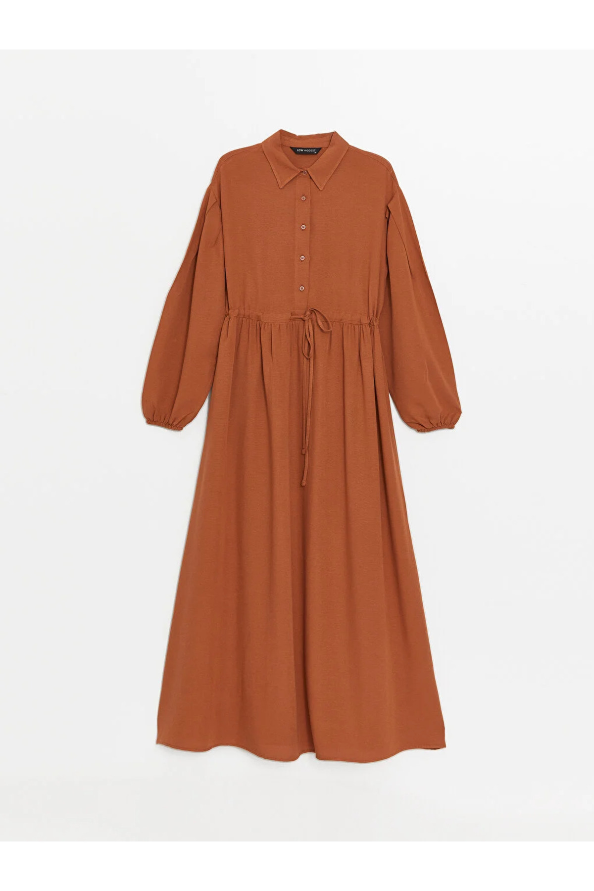 LC Waikiki LCW Modest Gömlek Yaka Düz Uzun Kollu Keten Karışımlı Kadın ...