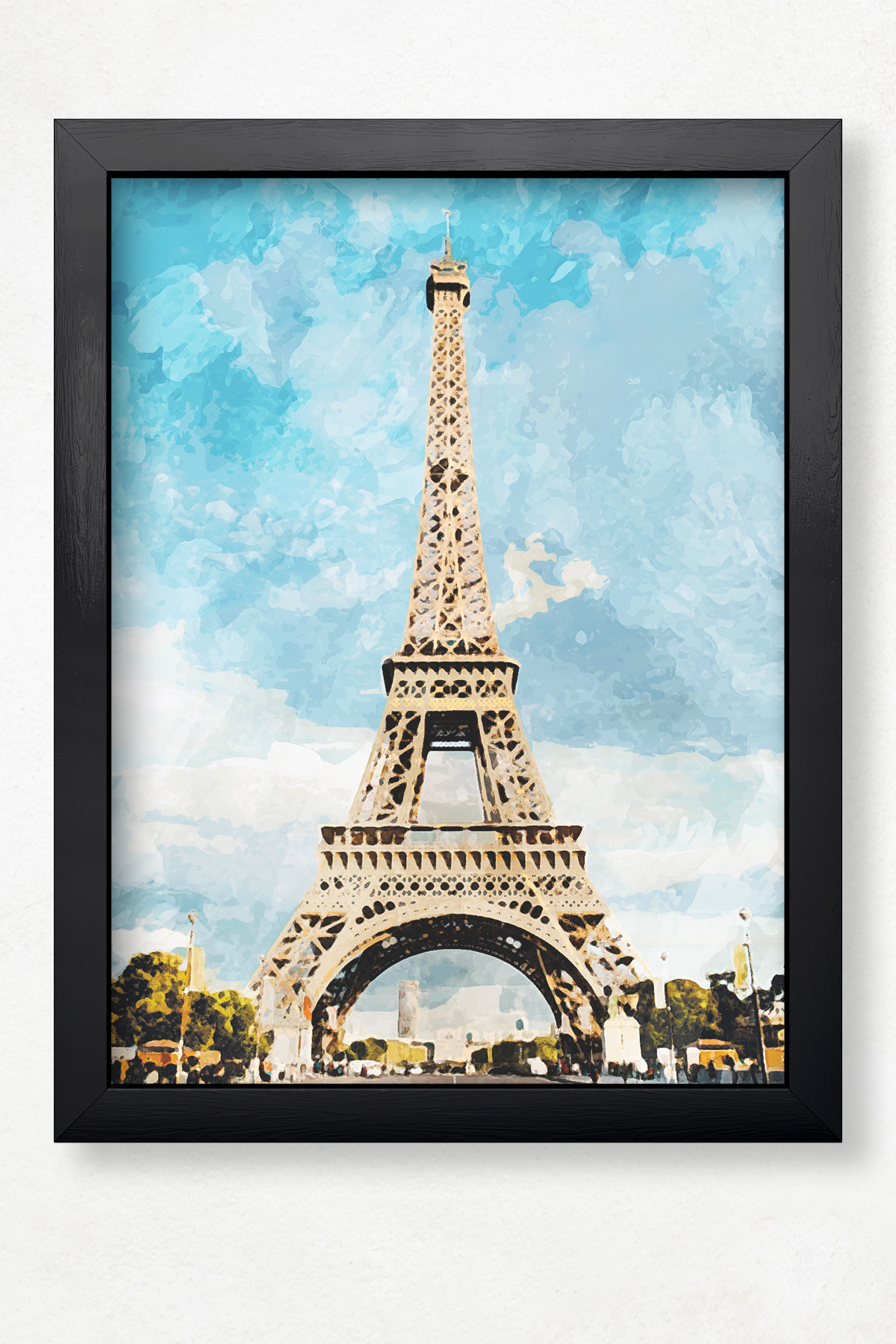 DuoArt Natural Wood Framed Black Poster with Paris Iconic Structures ...