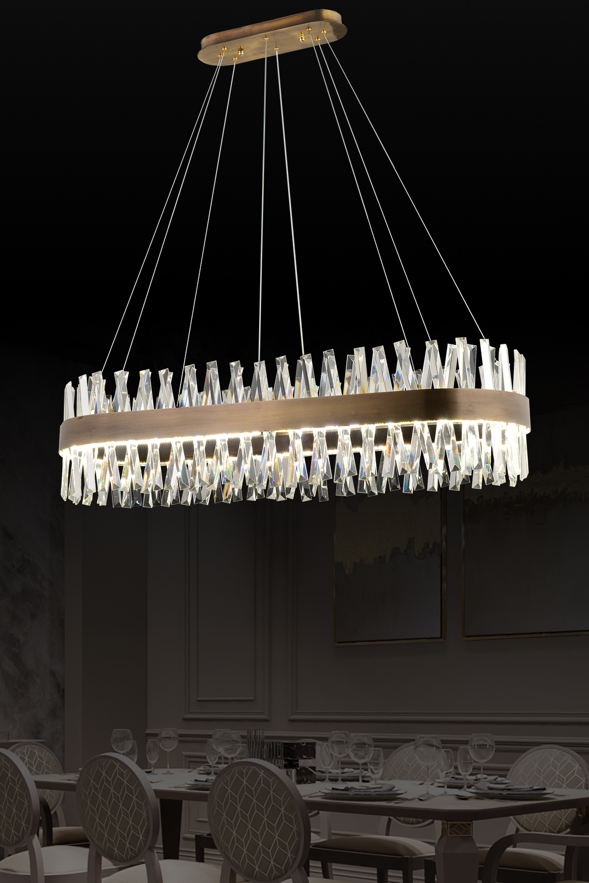 RONİSU AYDINLATMA Taşlı Yemek Masası Avize Led Avize Kristal Taş Salon ...