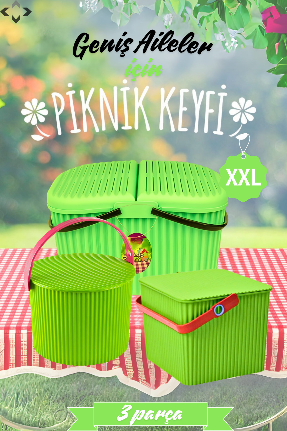 LİGROUND XXL Yeşil PİKNİK SEPETİ Geniş Aileler İçin Büyük Boy Piknik ...