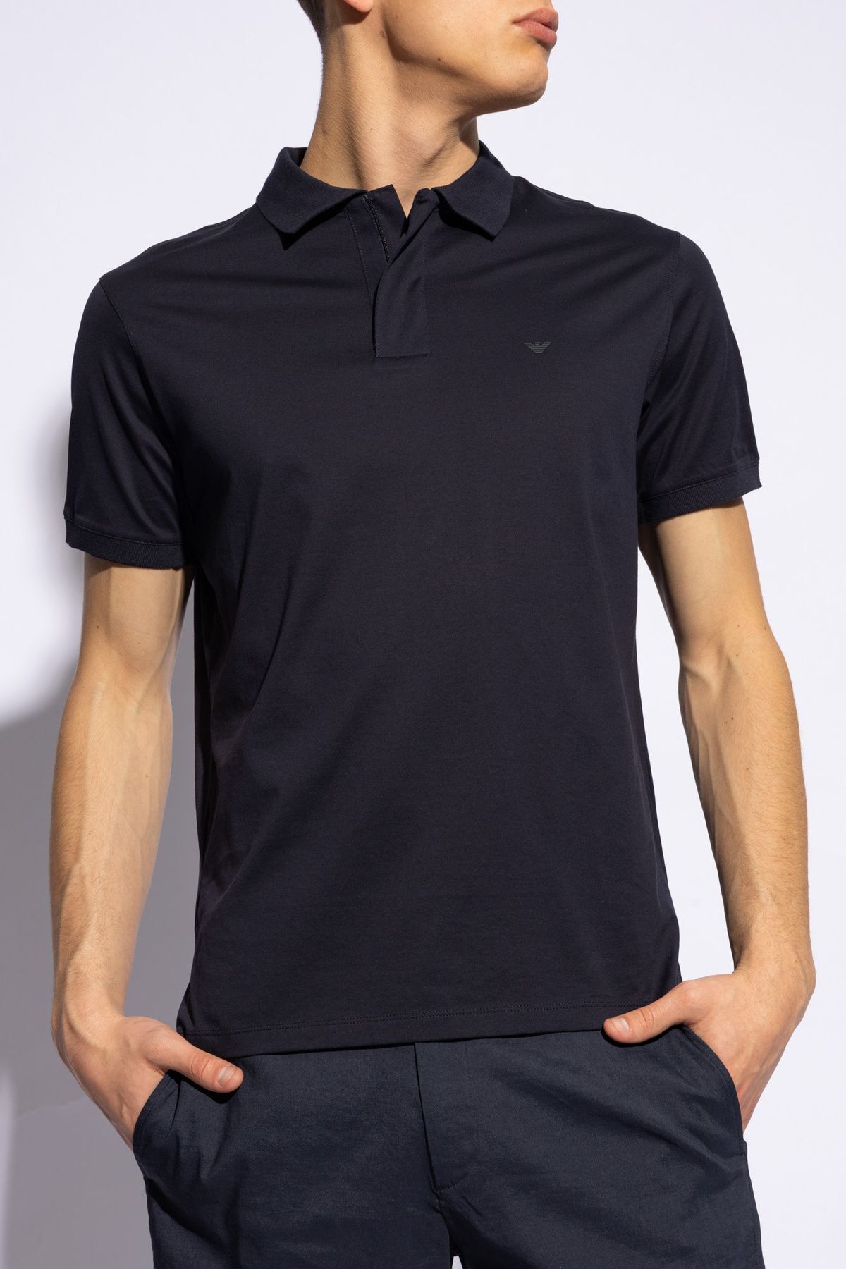 Emporio Armani Erkek Logolu Polo Yakalı Kısa Kollu Düğmeli Lacivert ...