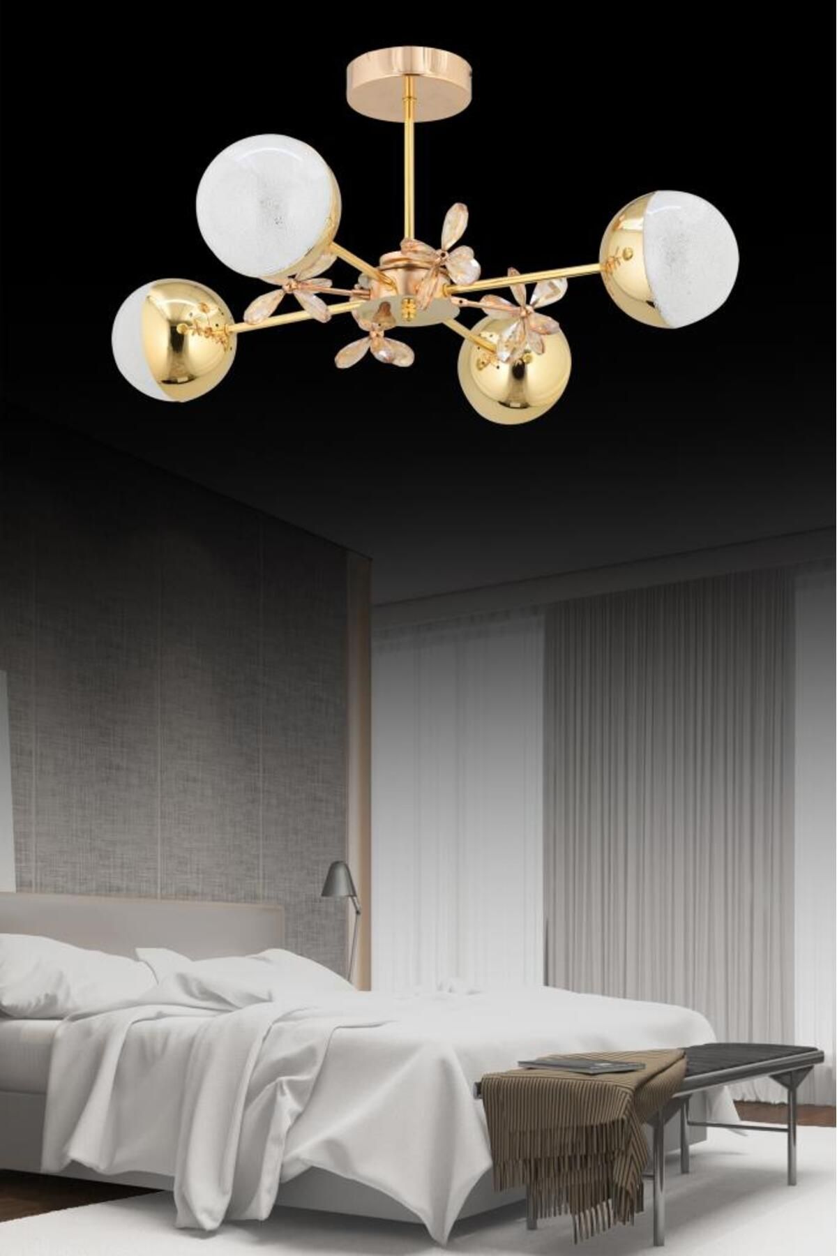 İstanbul Avize Ledli Nairobi Gold 4'lü Kristal Taşlı Lüx Led Avize ...