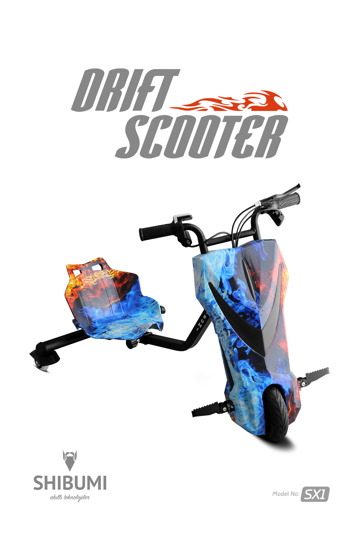 SHIBUMI Elektrikli Drift Scooter 350 Watt 3 Tekerlekli Kaykay Mavi ...