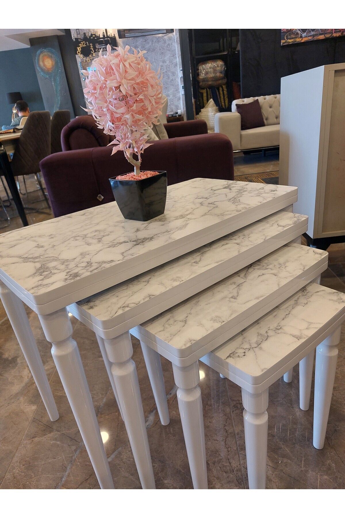 AKSET 4lü Lüx Zigon Sehpa Beyaz Mermer Full Beyaz Fiyatı, Yorumları - Trendyol