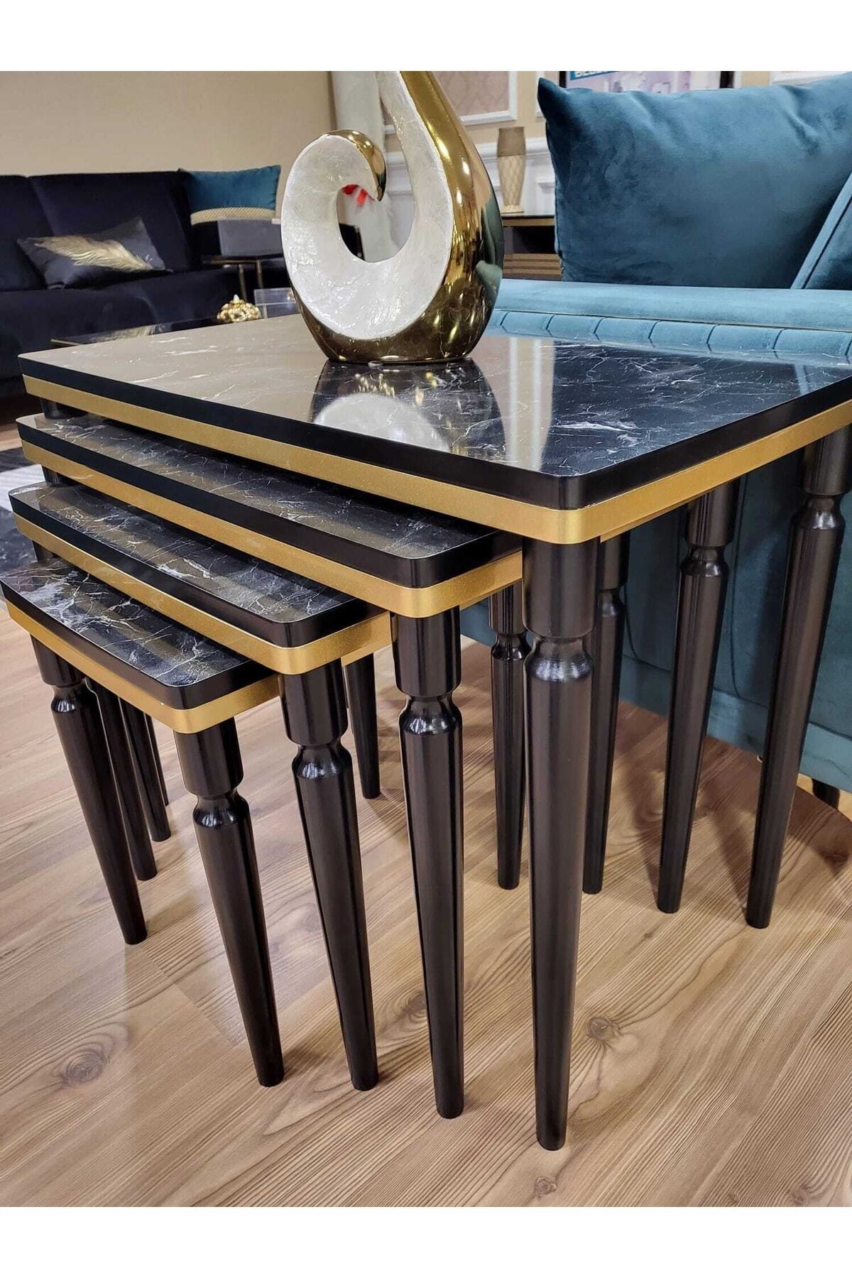 AKSET 4lü Lüx Zigon Sehpa Siyah Mermer GoldFiyatı, Yorumları - Trendyol