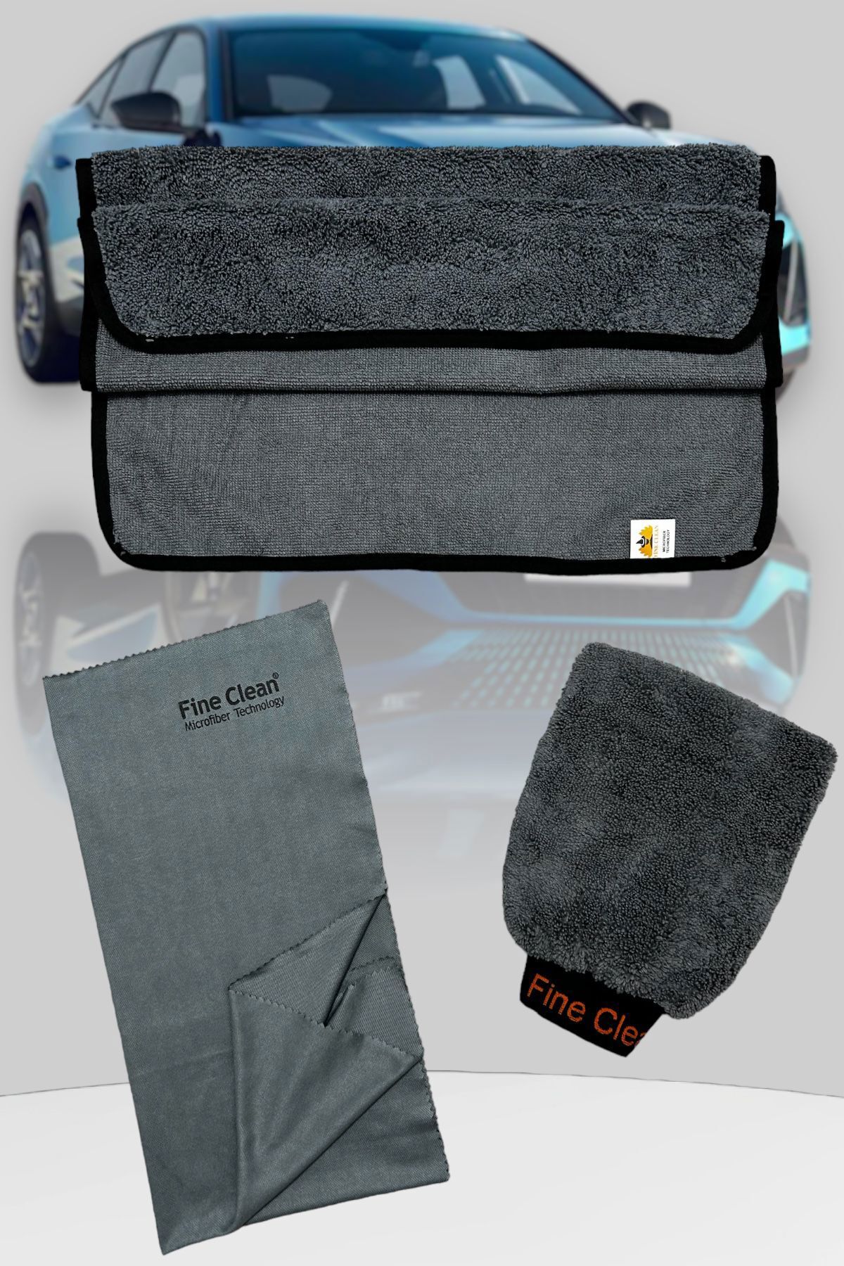 Fine Clean 3'lü Mikrofiber Oto Yıkama Kurulama Araba Silme Bezi + Cam ...