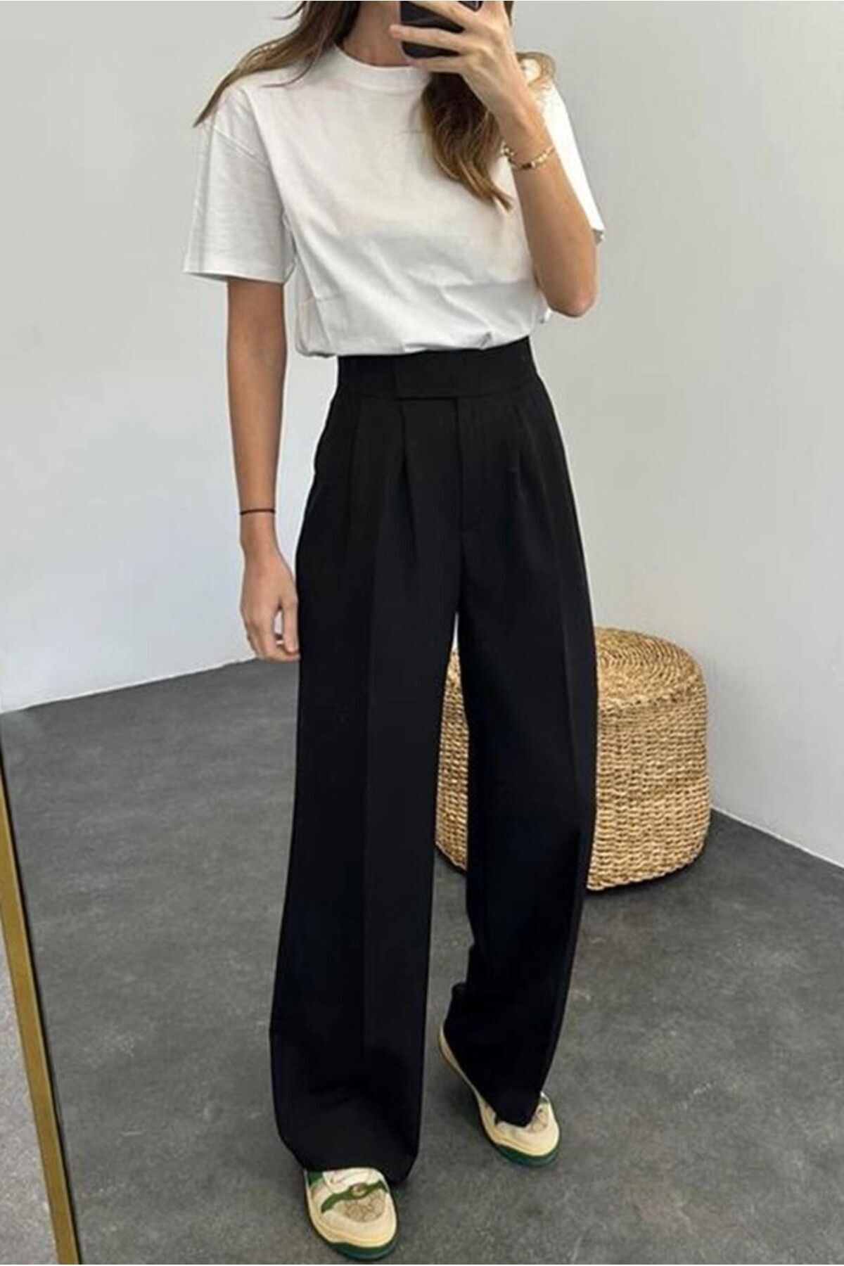 Juwen Yüksek Bel Kemerde Cırt Cırtlı Dil Detaylı Bol Paça Palazzo ...