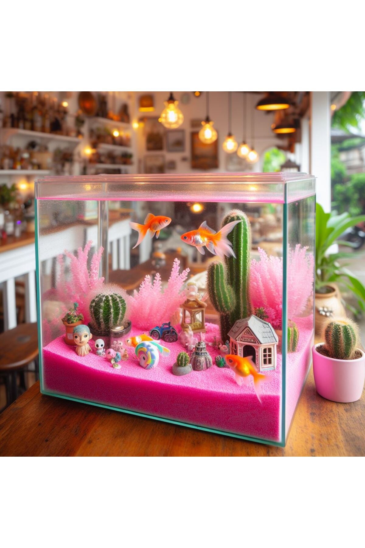 MDİZMİR 25*25*25 Cm Kare Full Cam Akvaryum ve Pembe Akvaryum Kumu ...