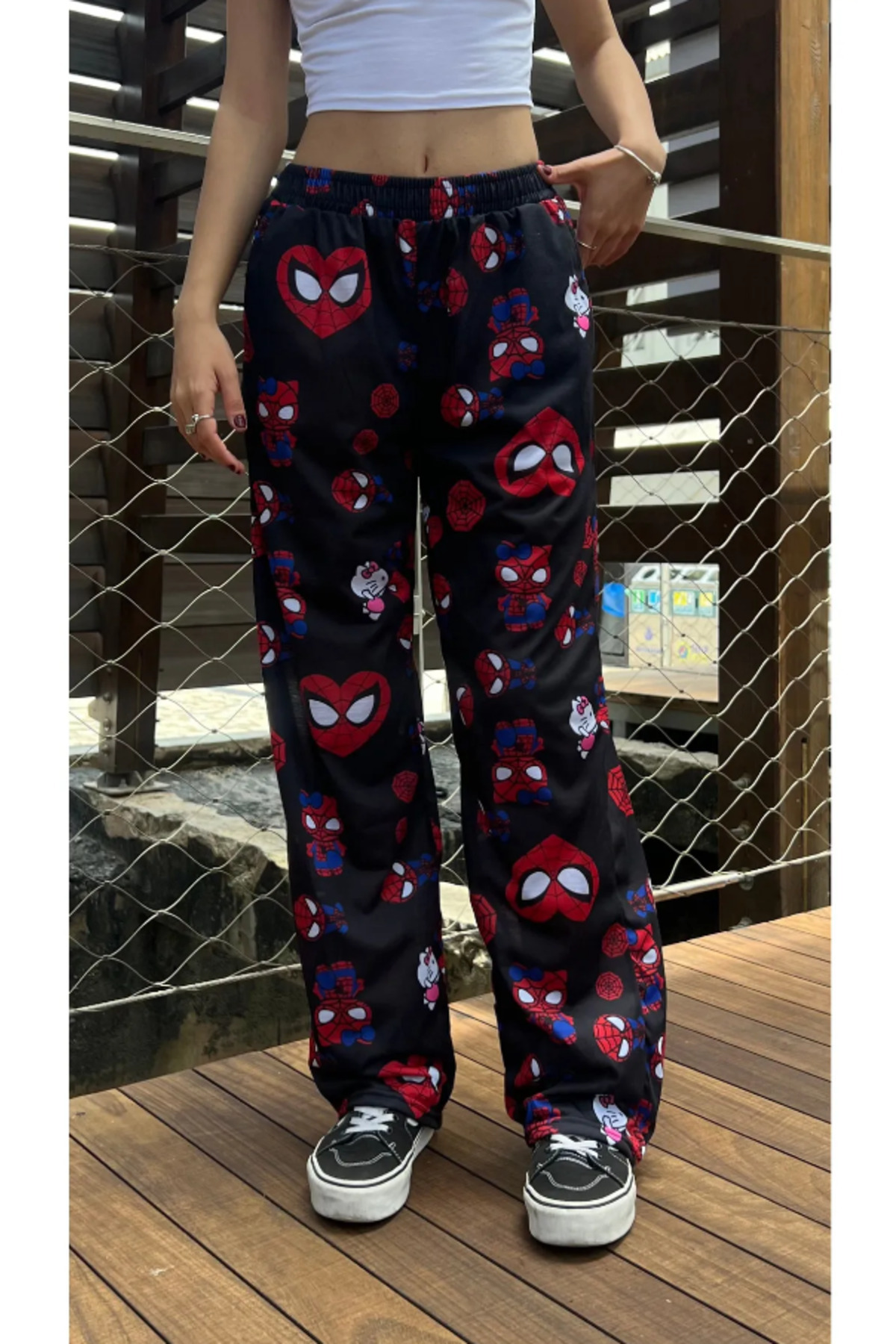 BROOD's Spider-Man & Hello Kitty Detail Unisex Bol Siyah Eşofman Altı ...