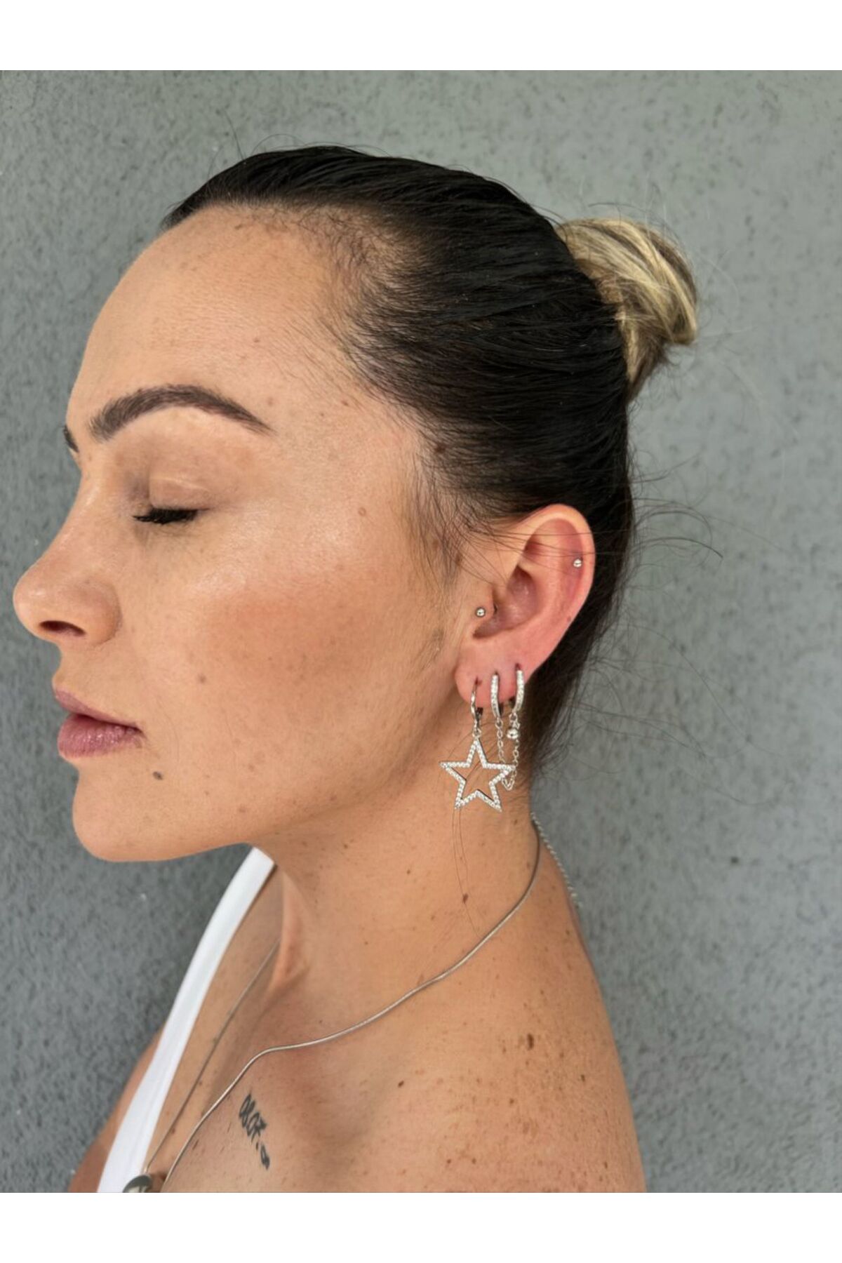 Diperi VIP Seri Silver 3’lü Büyük Yıldız Zincir Detaylı Küpe Seti ...