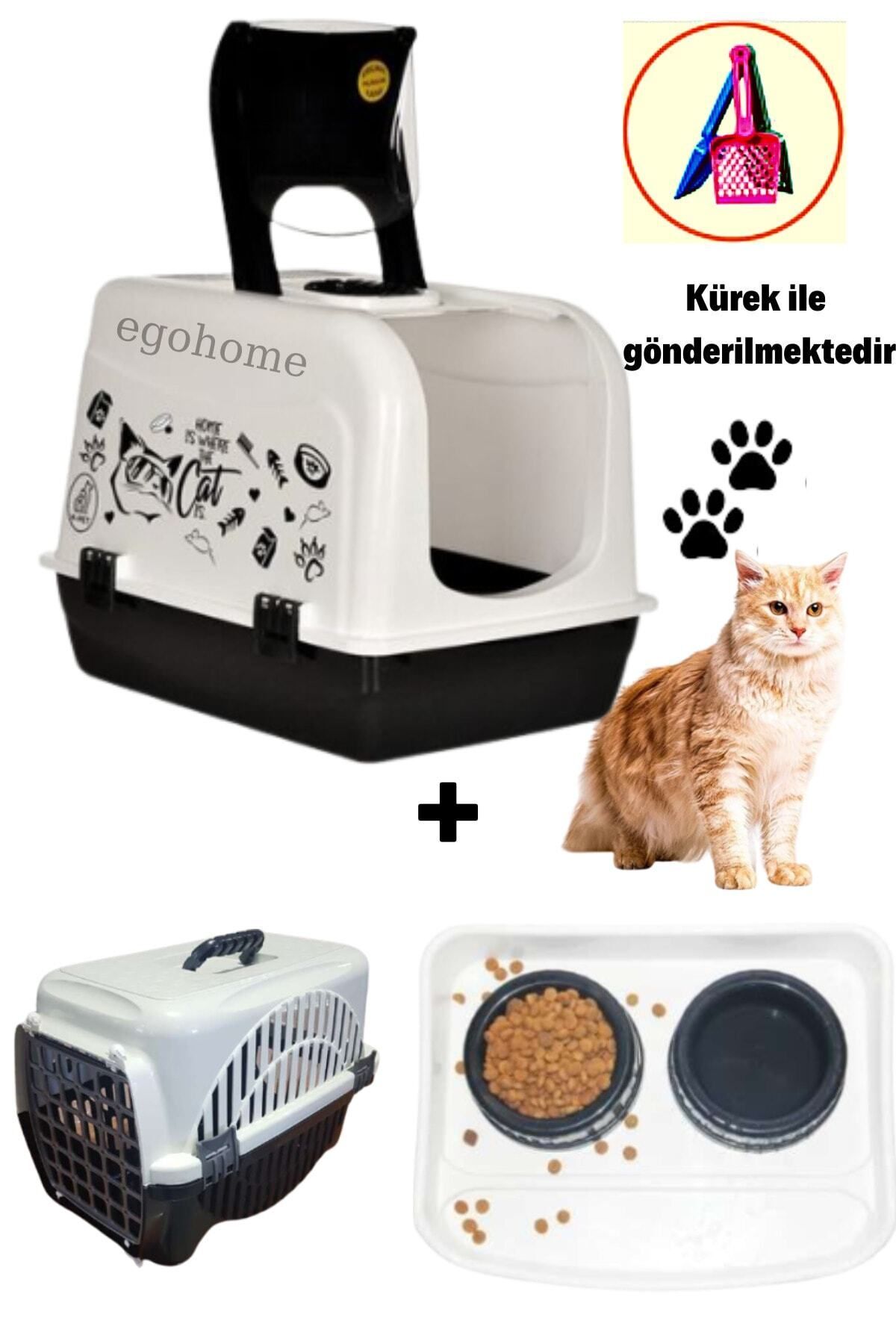 ego home Maxi Xxl Kedi Tuvaleti Üstten Açılır+mama Kabı+taşıma Çantası ...