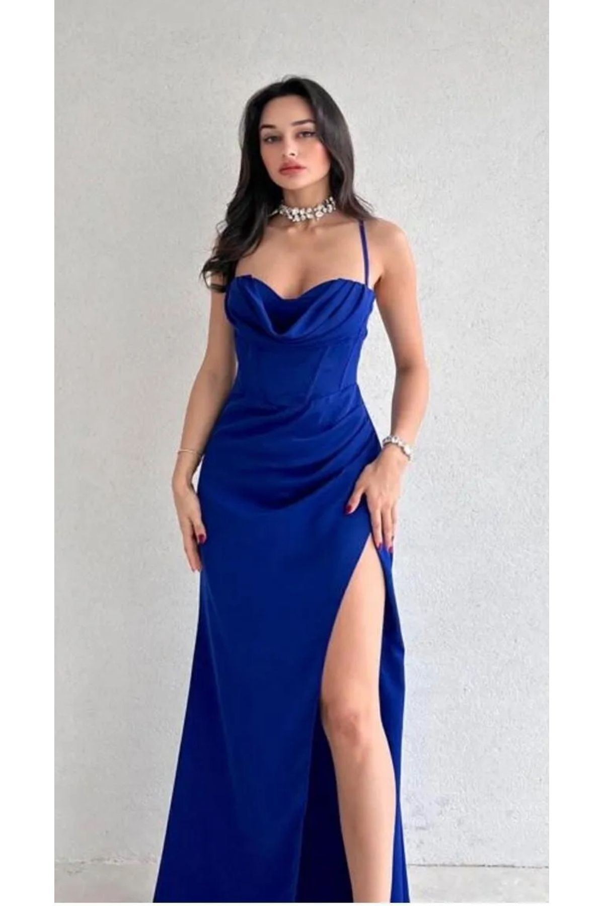 BEAUTY FASHİON Kadın Abiye Elbise İnce Askılı Arkadan Çapraz Bağlamalı ...