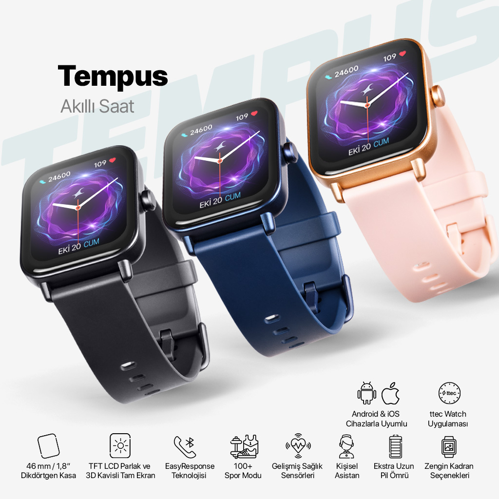 Ttec Tempus 46mm TFT Ekranlı Dikdörtgen Kasa Akıllı Saat - Fiyatı, Yorumları