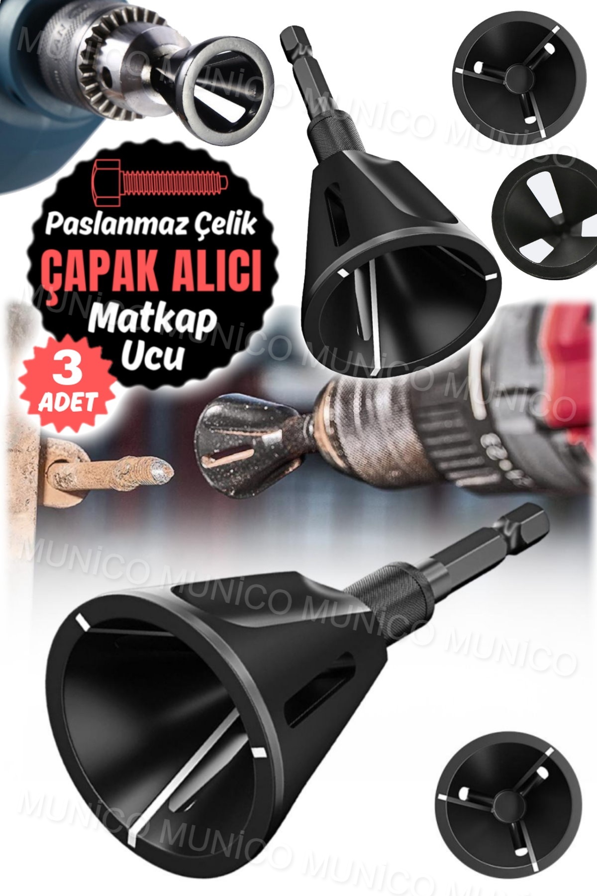 Munico 3 Adet Çapak Alma Dış Pah Kırma Aracı, Sert Alaşım Pah Matkap ...
