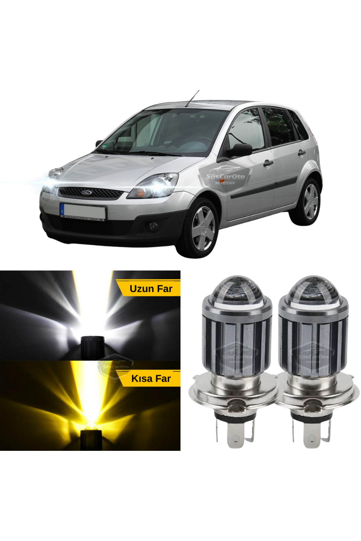 ŞüsCarOto Aksesuar Ford Fiesta 2002-2008 Uyumlu Mercekli Far Ampulü Led ...