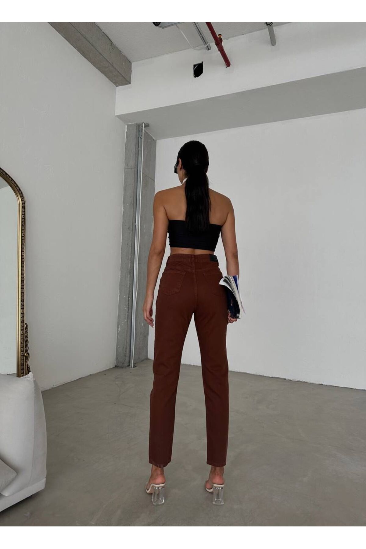 MAKRAS EXCLUSIVE Julia Leo Max Kahverengi Yüksek Bel Mom Jeans Mom Kot ...