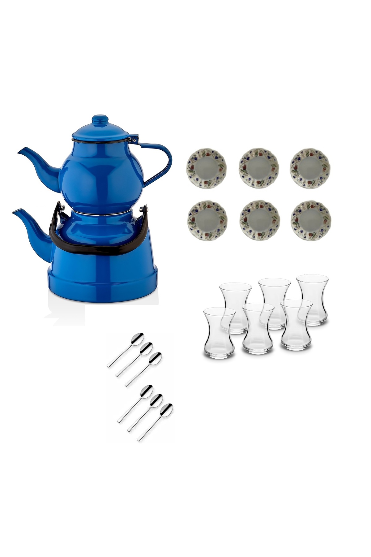 Ebru Metal 22 Parça Lalenaz Emaye Nostaljik Orta Boy Çaydanlık Ve Çay ...