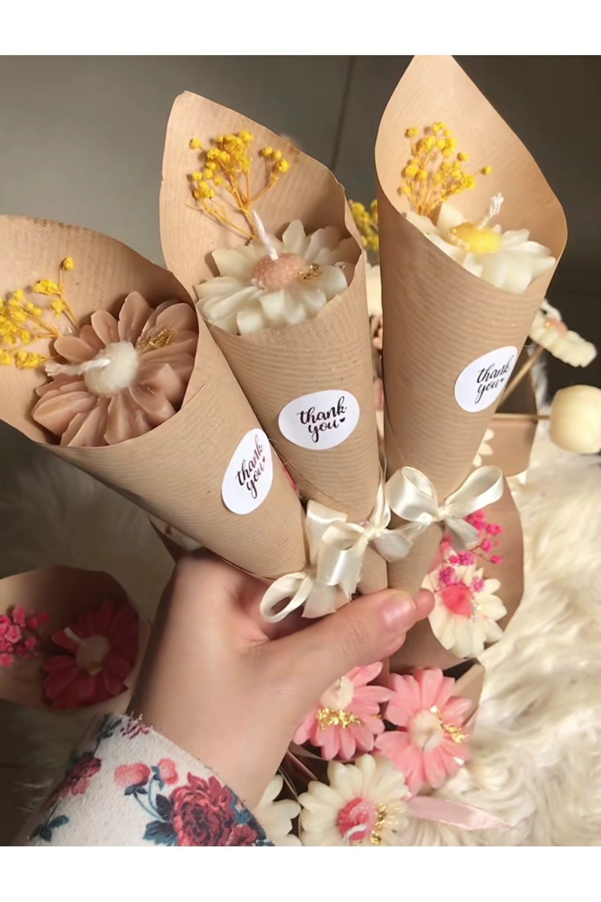 Firuze desingg Bernami 3lü Papatya Mum Buketi, Hediye, Anneler Günü ...