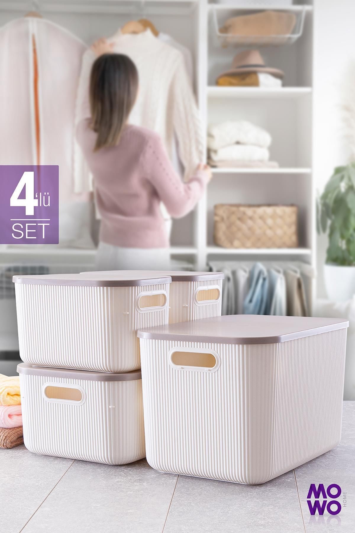 Mowo Home Trove Beyaz 4'lü set Çok Amaçlı Dolap İçi Düzenleyici Kapaklı ...