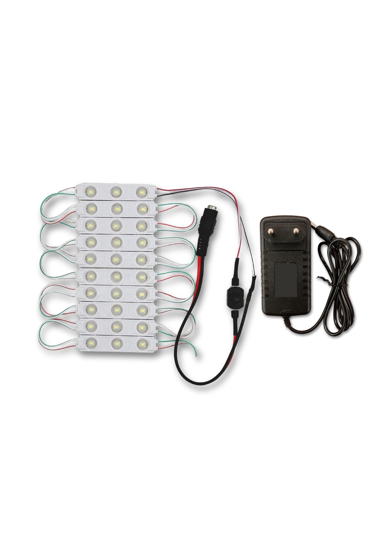 AmberLED Modül LED 10 Adet Beyaz, Adaptör ve Çıt Çıt Aç-Kapa Anahtar ...