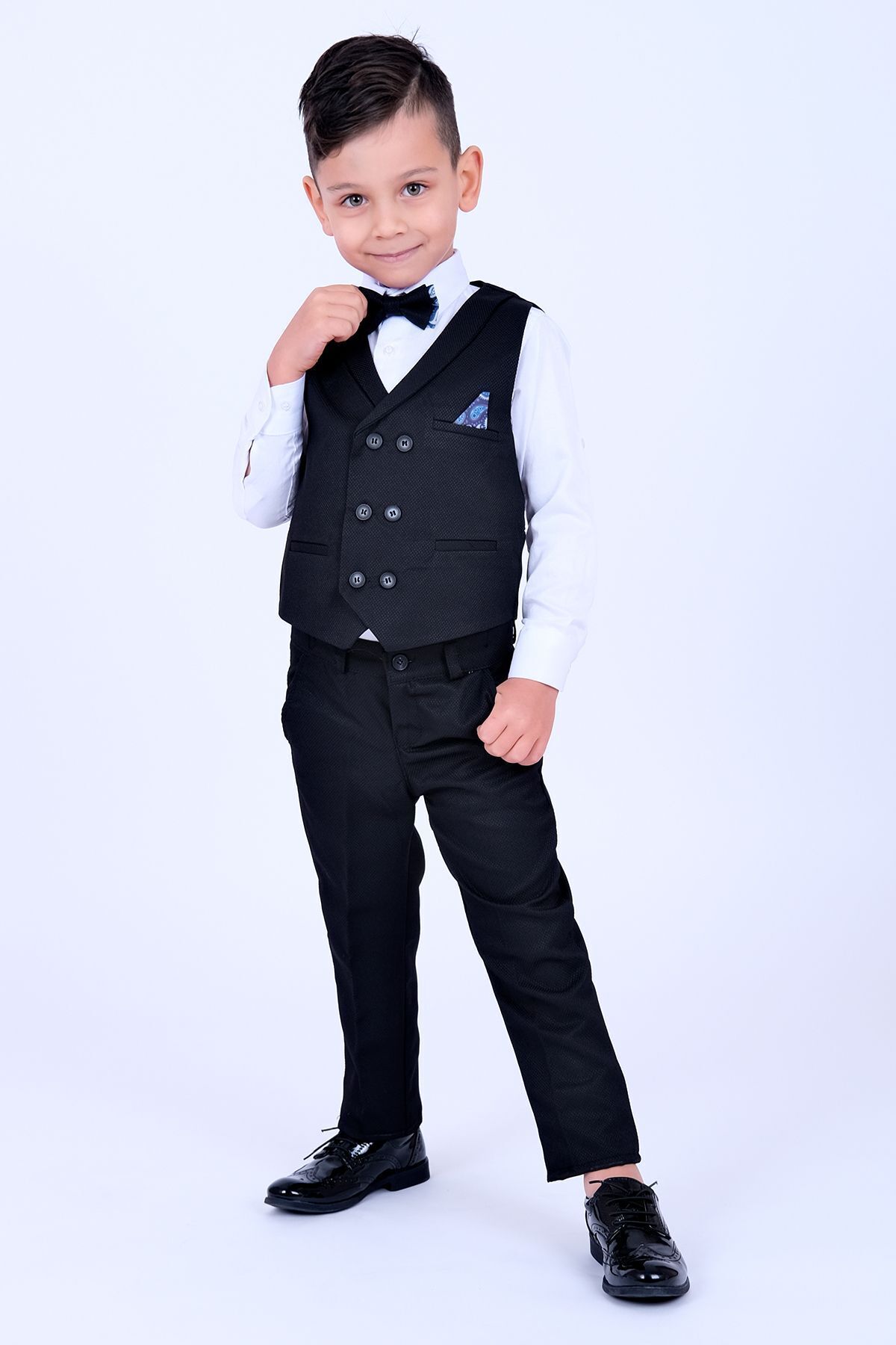 Merdia Kids Erkek Çocuk Takım Elbise Smokin 6 Düğmeli Şal Yaka Mendilli ...