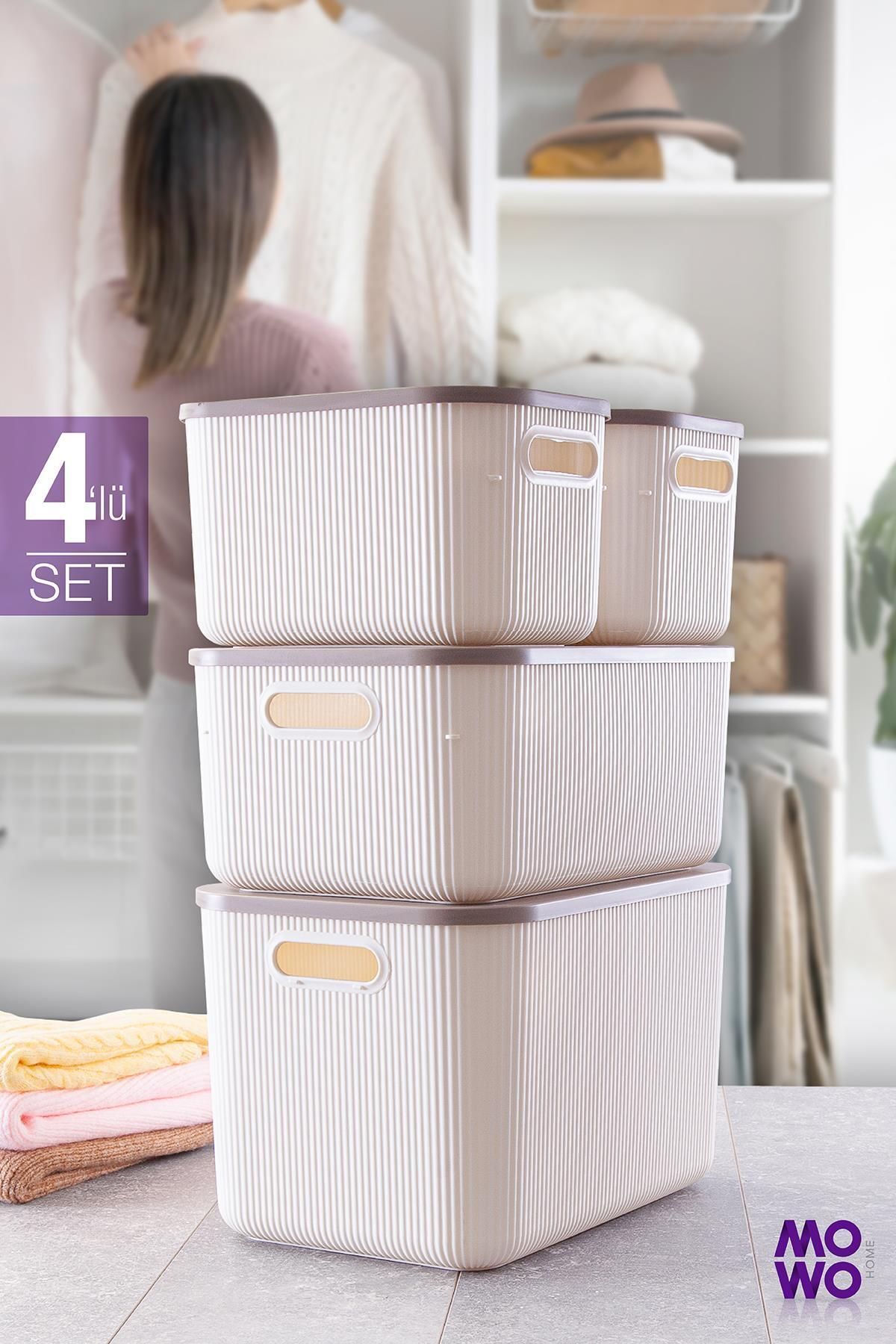 Mowo Home Trove Beyaz 4'lü set Çok Amaçlı Dolap İçi Düzenleyici Kapaklı ...