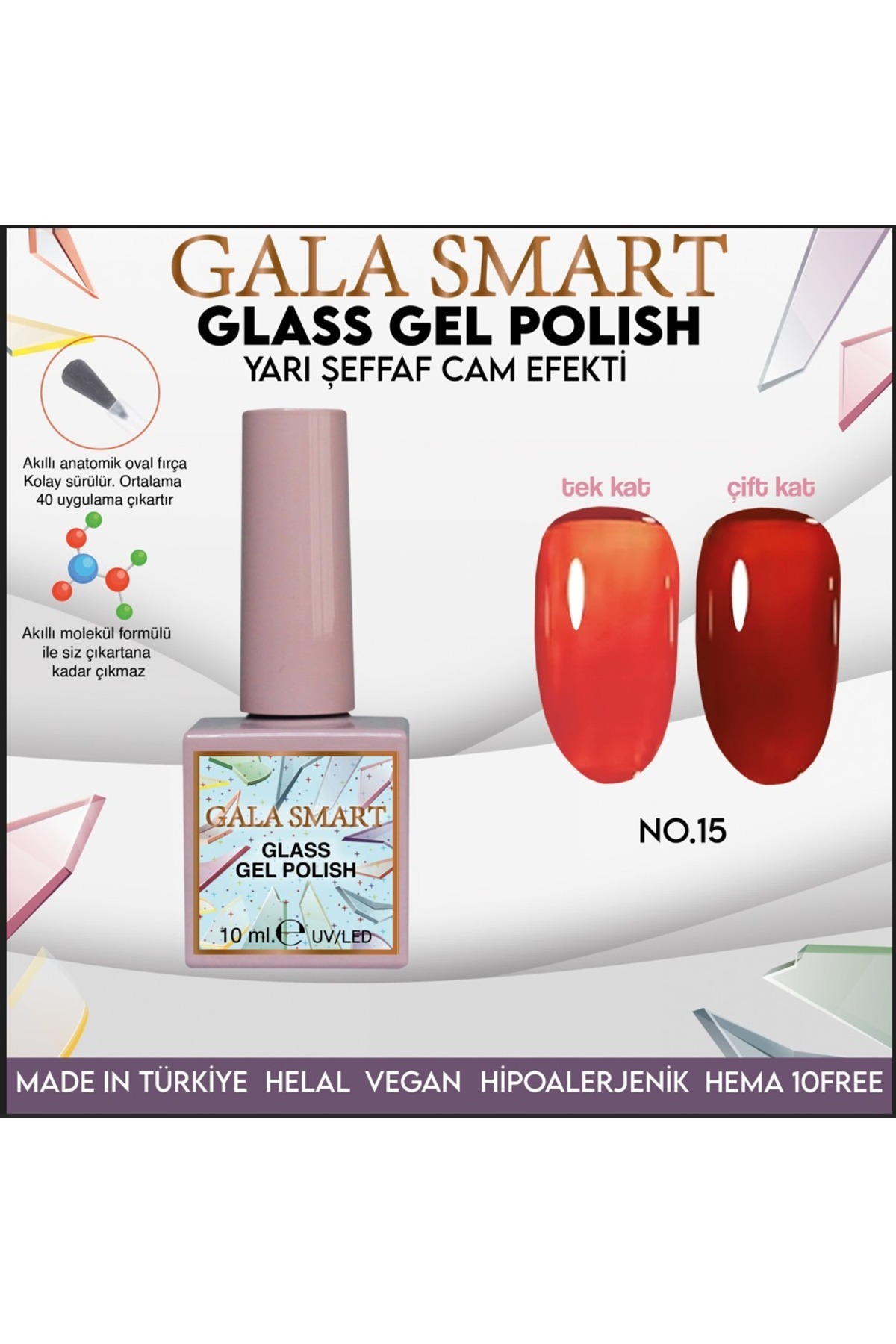 gala smart GLASS GEL POLISH 10 ML NO:15[YARI ŞEFFAF CAM EFEKTİ] Fiyatı ...