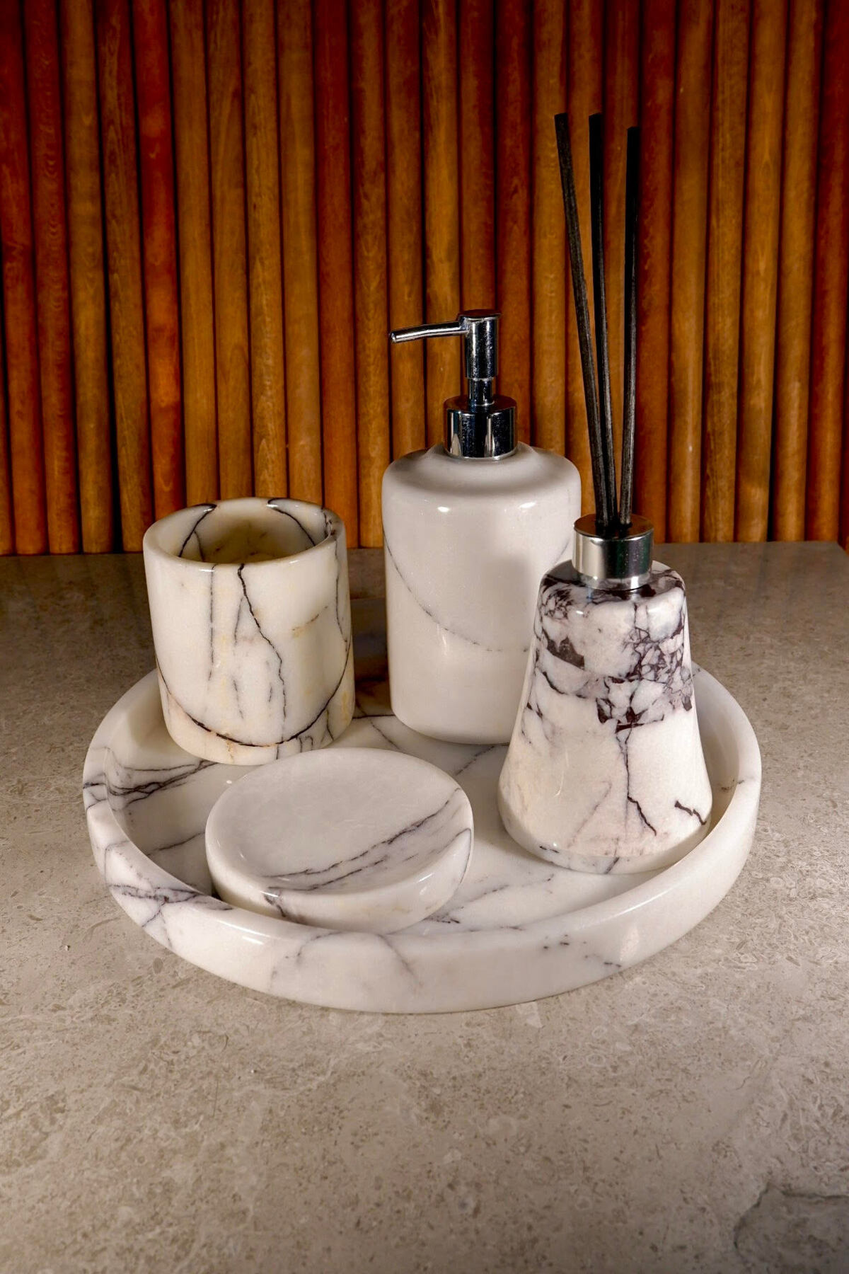 Marbel Concept Leylak Mermer Banyo Seti ve Mermer Oda Kokusu Set (El ...