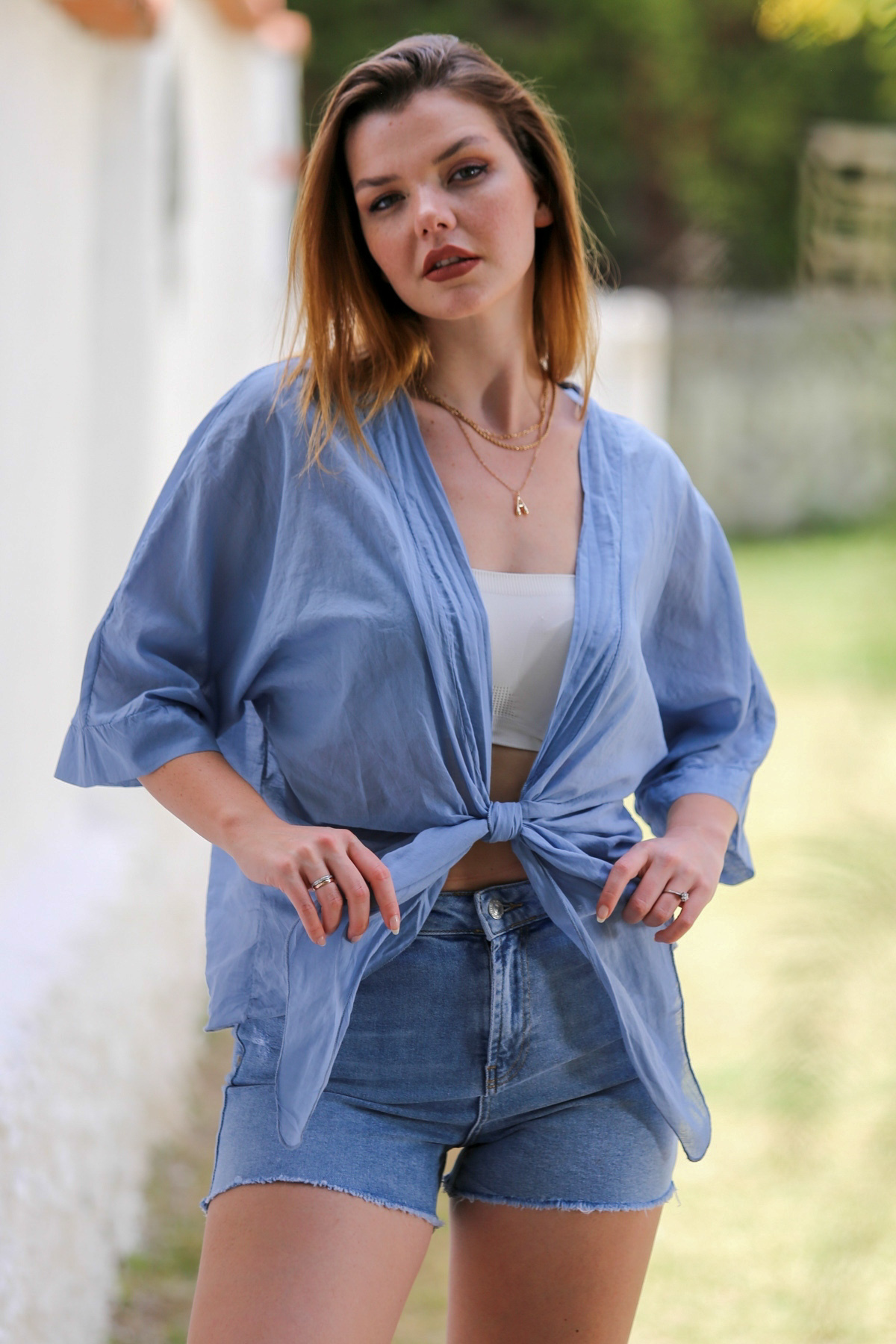 Chiccy İtalyan Toz Mavi 3/4 Kol Bağlamalı Dokuma Casual Viskon Ceket ...