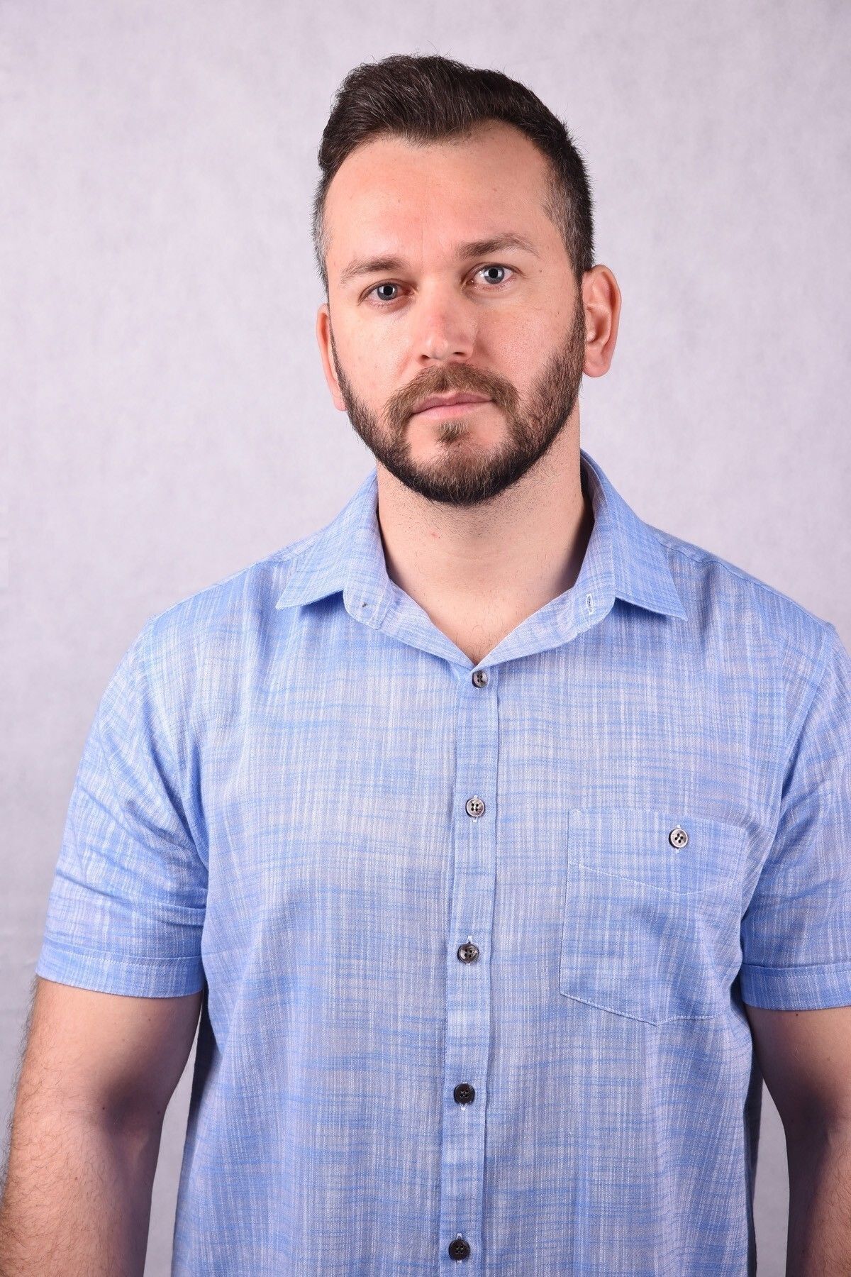 Lider Efes Klasik Düz Yaka Kısa Kollu Erkek Gömleği - Kırçıllı Mavi ...